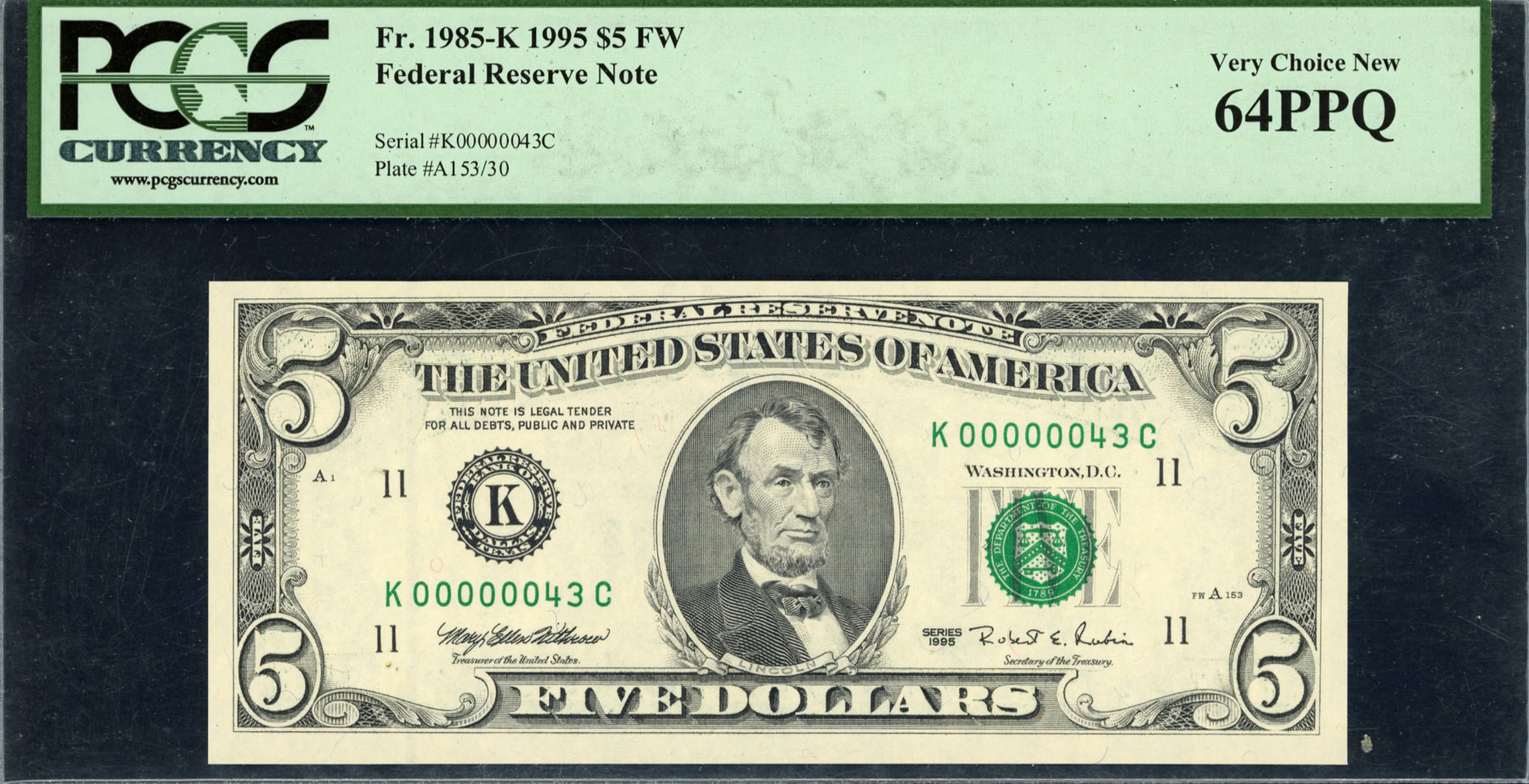 Fr. 1985-K (KC Block) 1995 $5 Dallas Federal Reserve Note *Extremely ...