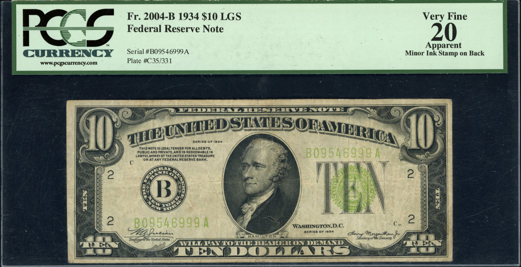 Fr. 2004-B (BA Block) 1934 $10 New York Federal Reserve Note Julian ...