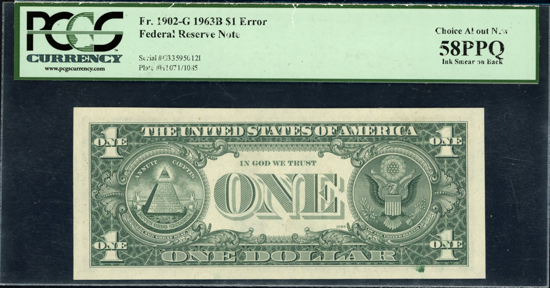 Fr. 1902-G (GI Block) 1963B $1 Chicago Federal Reserve Error Note *Ink ...