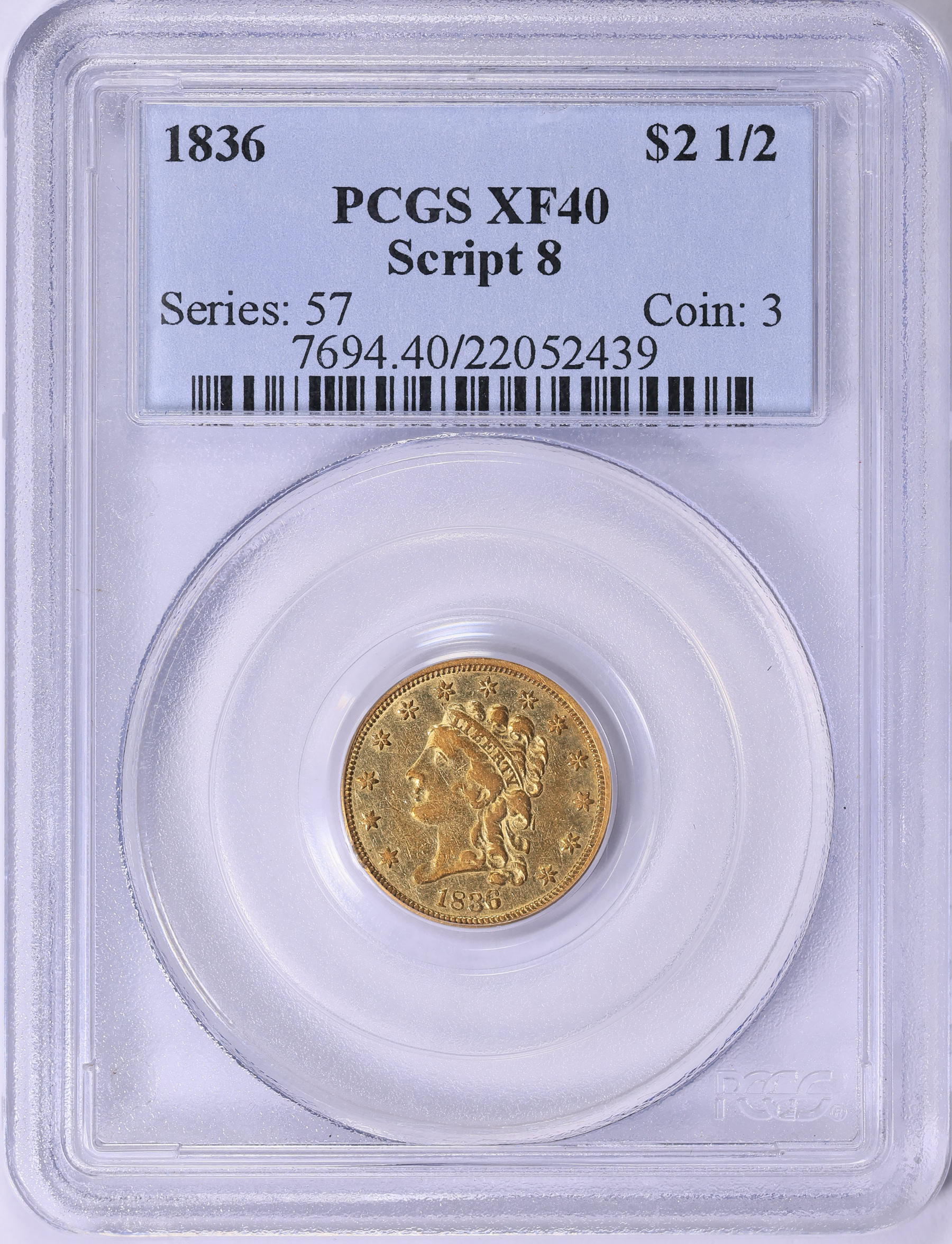 1836 Classic Gold Quarter Eagle Script 8 PCGS XF-40 (Item 1824241 ...