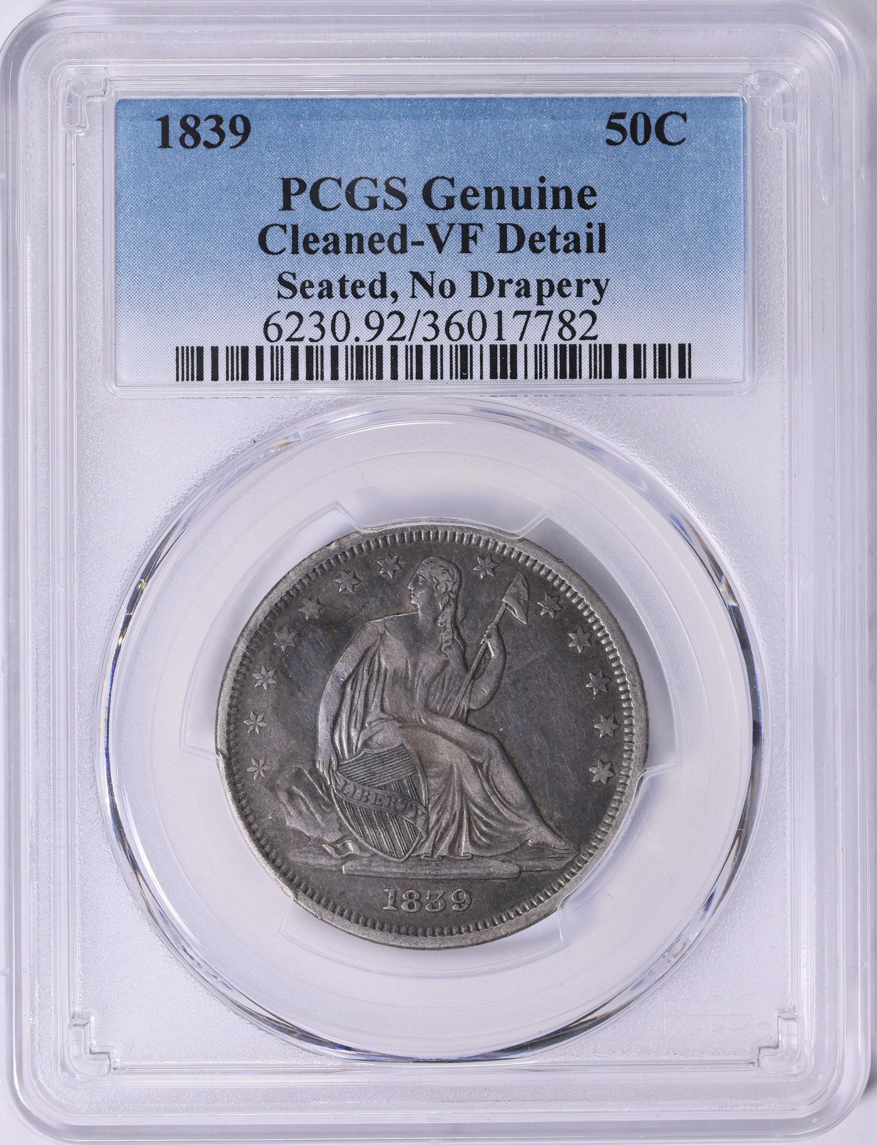 1839 Seated Liberty Half Dollar No Drapery PCGS Genuine VF Details (Item 1824243 ...