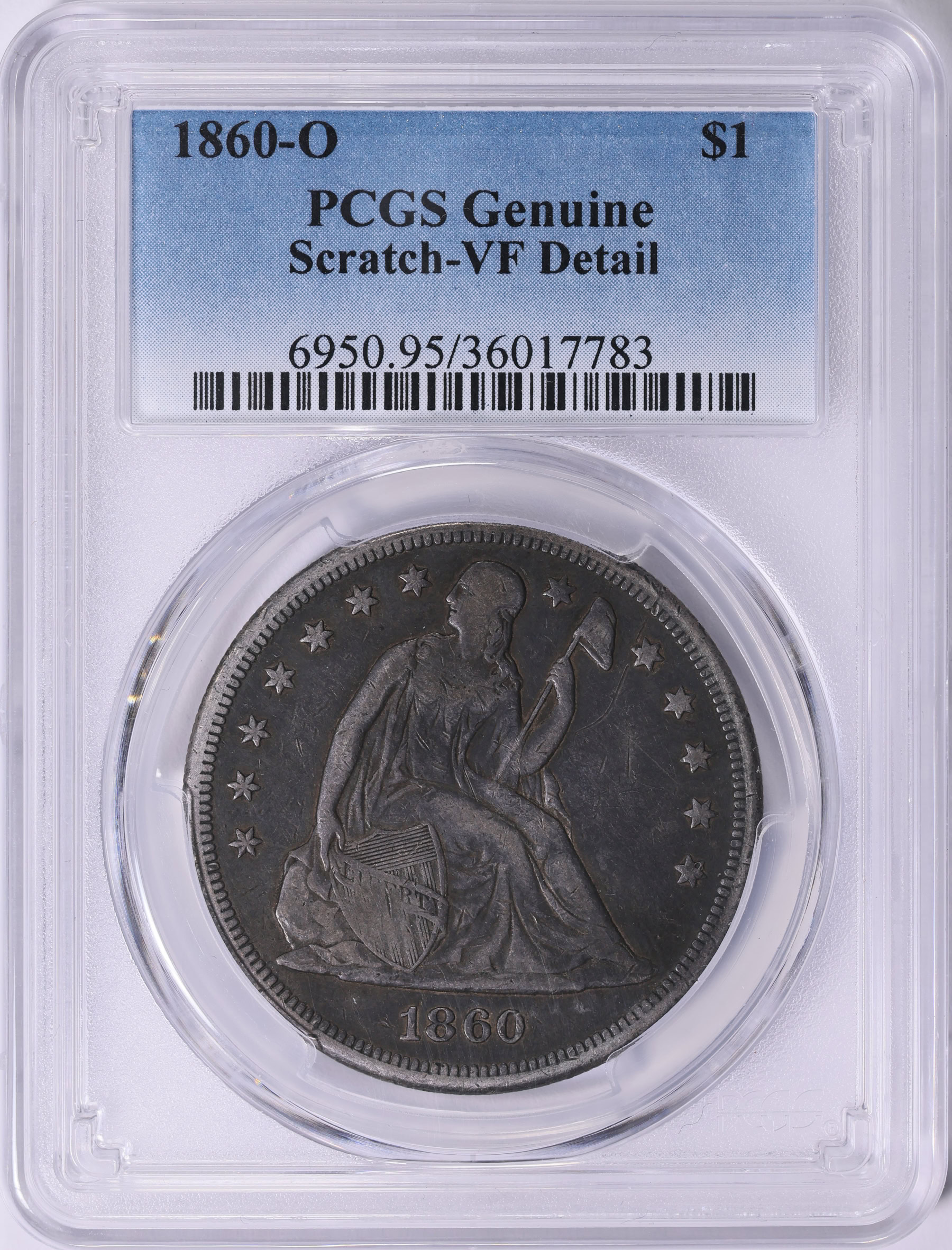 1860-O Seated Liberty Silver Dollar PCGS Genuine VF Details (Item 1824244) | GreatCollections ...