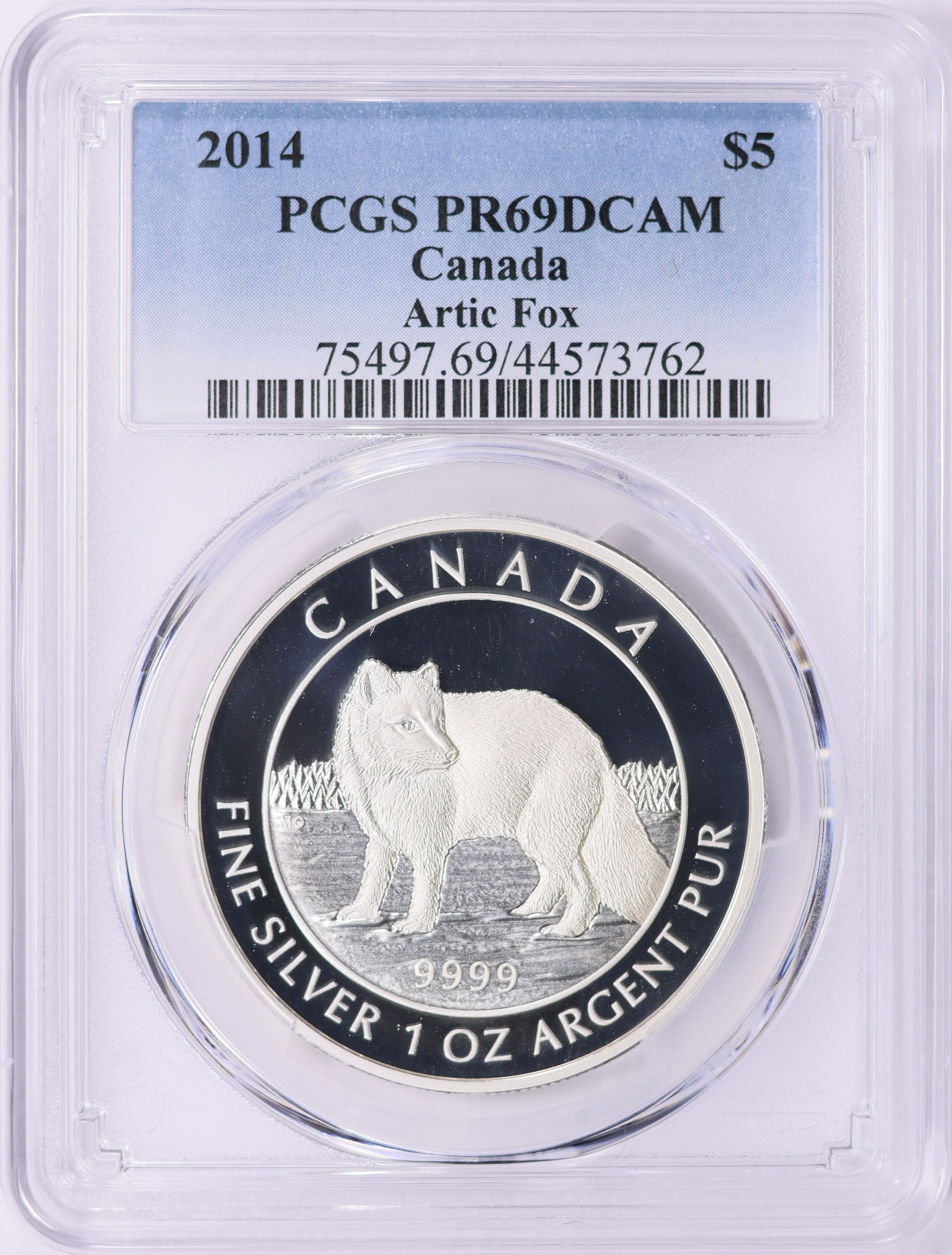 Canada 2014 Silver $5 Artic Fox KM-1644 PCGS Proof-69 DCAM (ASW = 1. ...