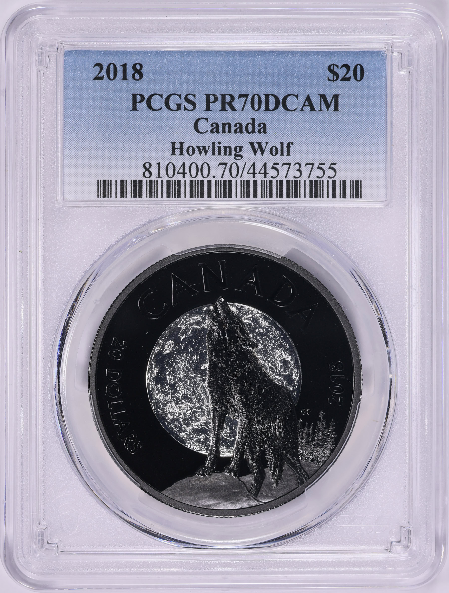 Canada 2018 Silver $20 Howling Wolf KM-2633 PCGS Proof-70 DCAM (ASW = 1 ...