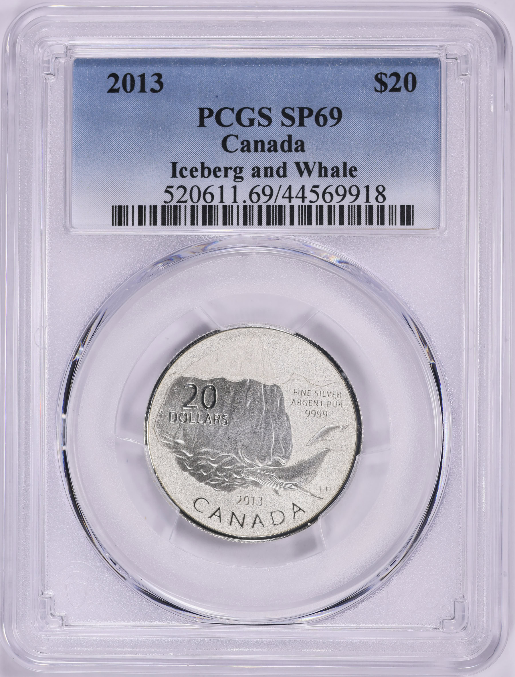 Canada 2013 Silver $20 Iceberg and Whale .9999 Silver KM-1512 PCGS SP ...