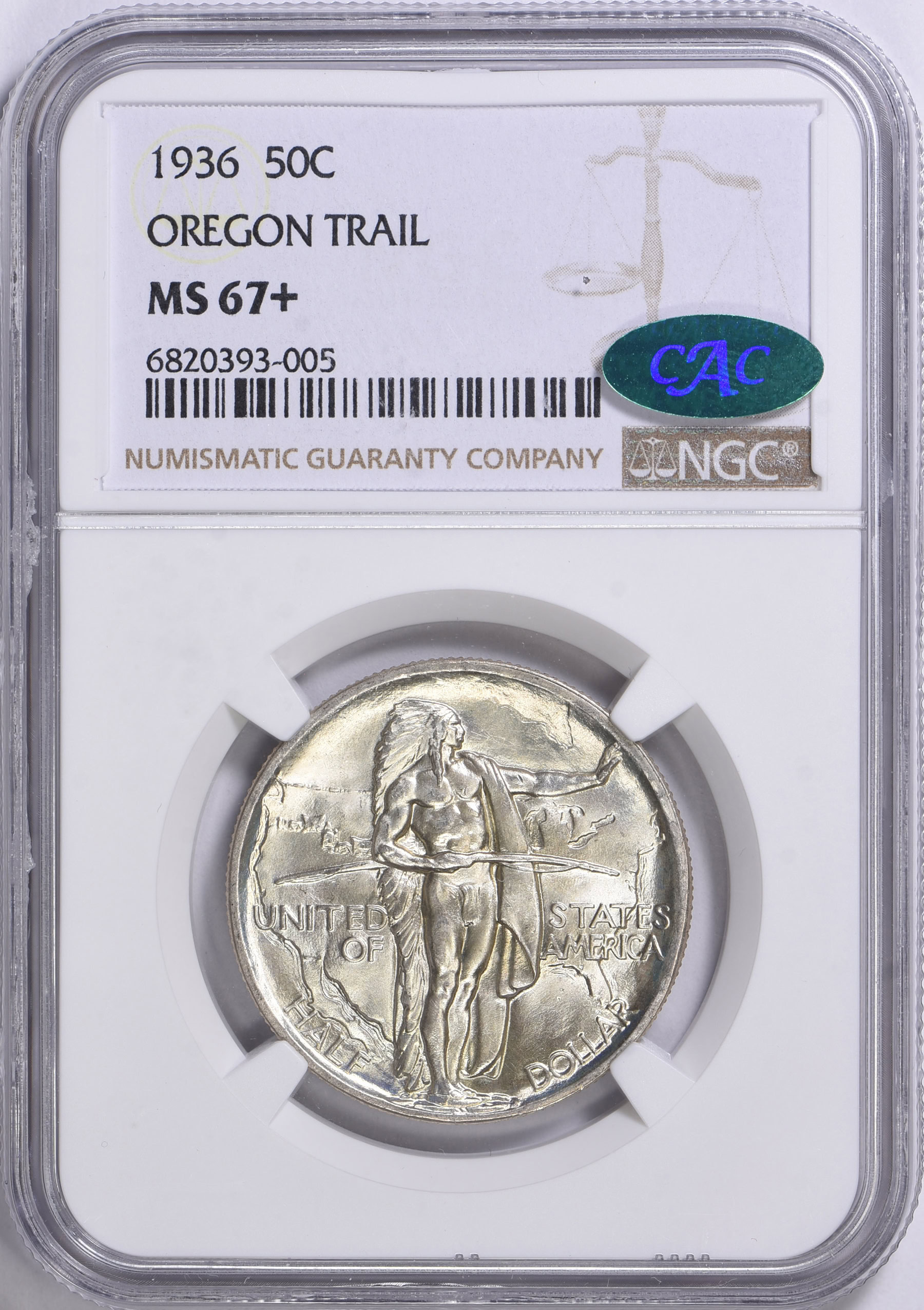 1936 Oregon Trail Memorial Half Dollar NGC MS-67+ (CAC Green) (Item 1824513) | GreatCollections ...
