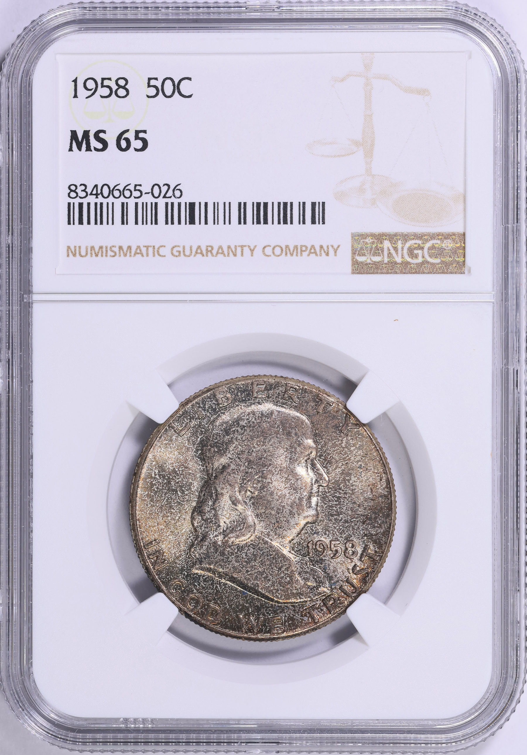 1958 Franklin Half Dollar NGC MS-65 (Toned) (Item 1824772) | GreatCollections Coin Auctions