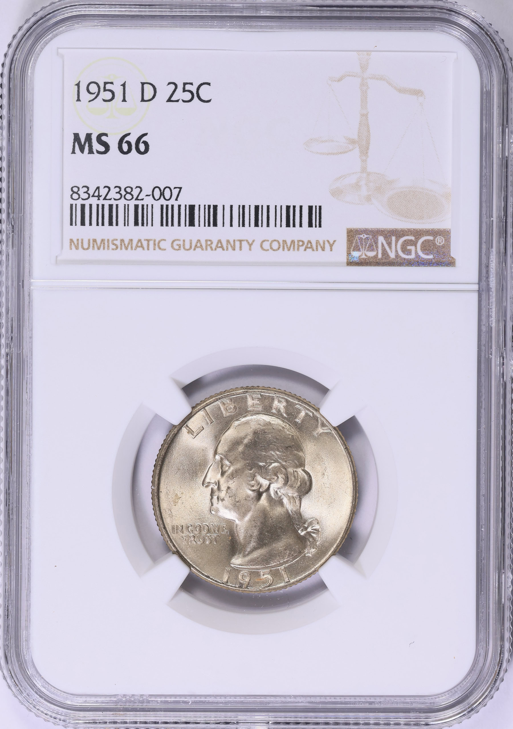 1951-D Washington Quarter NGC MS-66 (Item 1824831) | GreatCollections ...