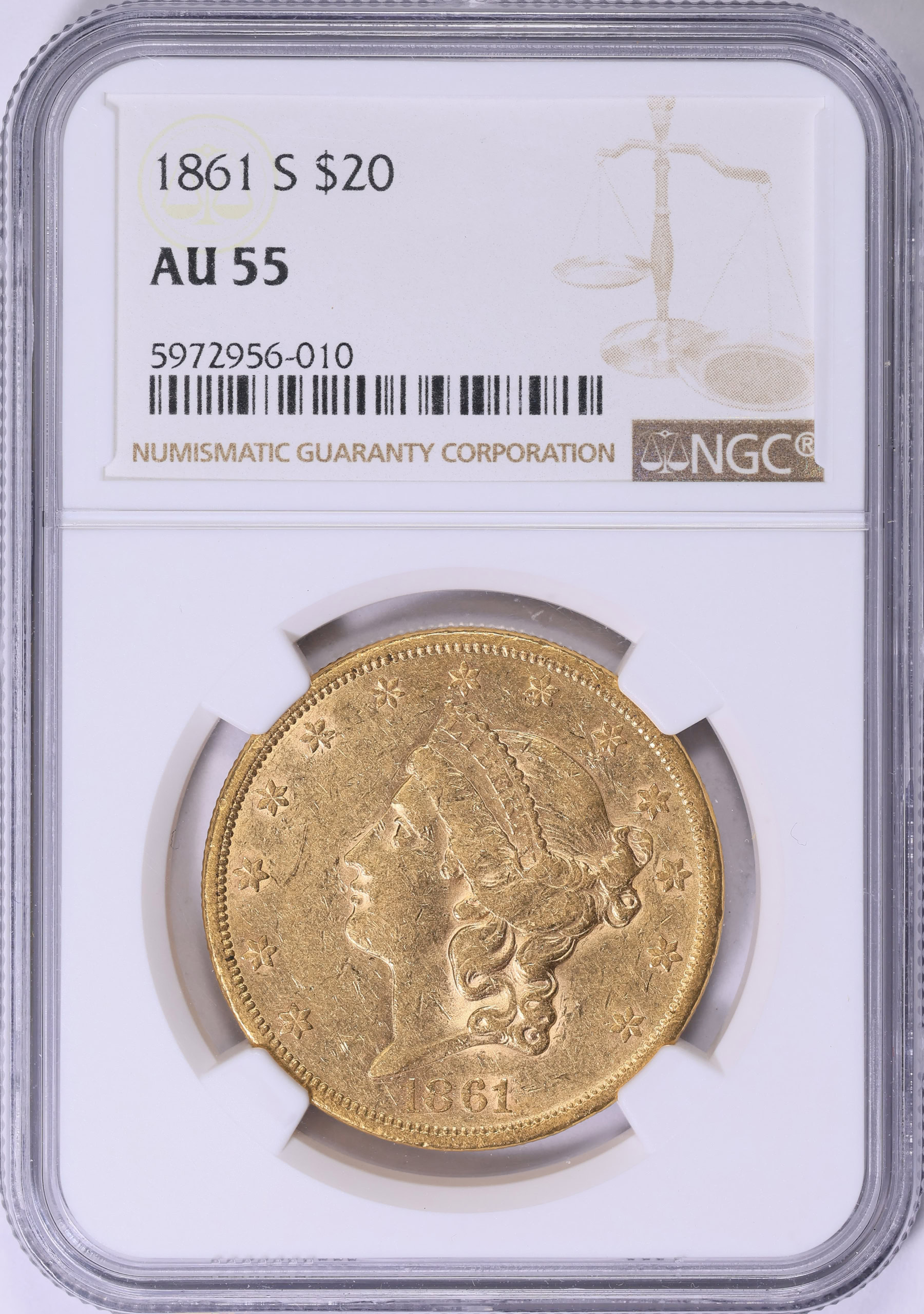 1861-S Liberty Gold Double Eagle NGC AU-55 (Item 1824877) | GreatCollections Coin Auctions