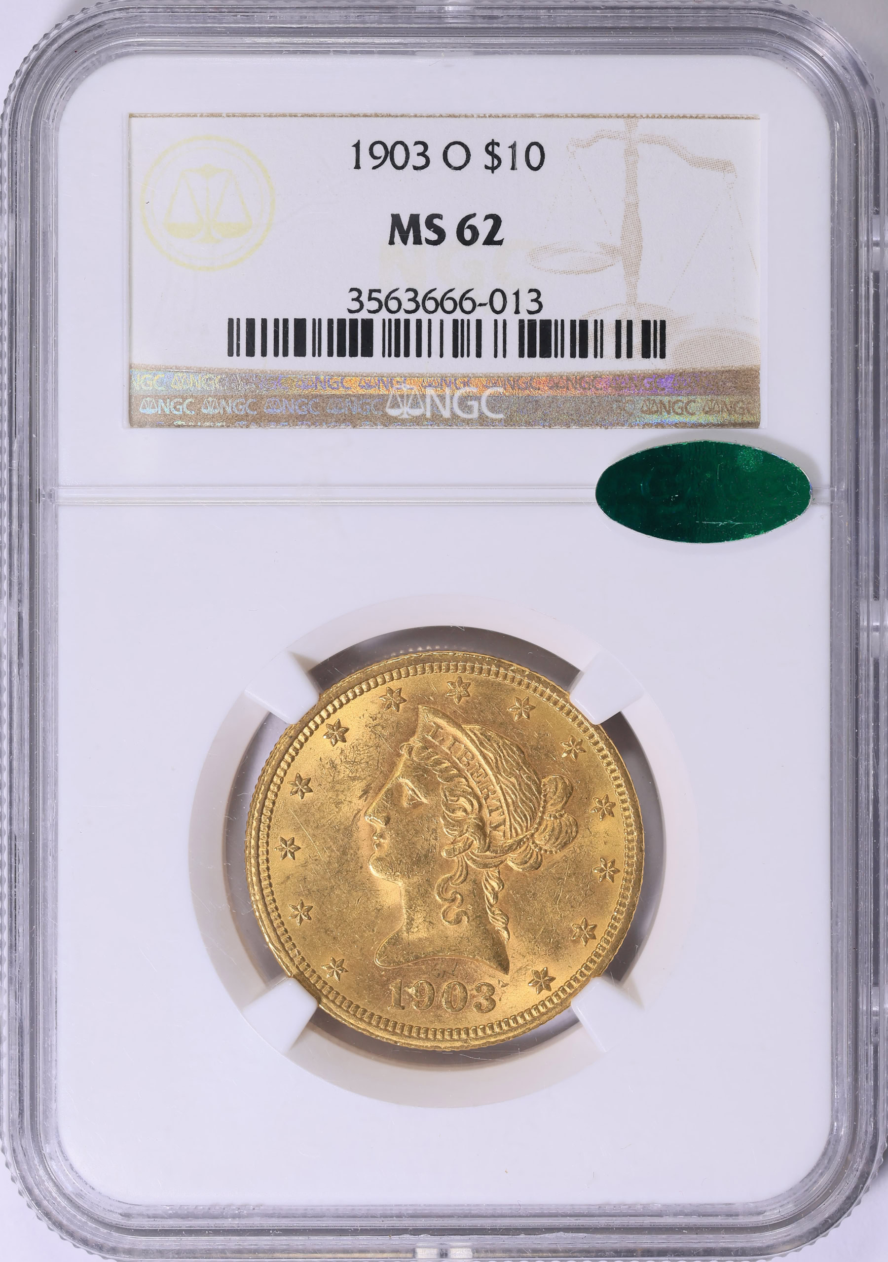 1903-O Liberty Gold Eagle NGC MS-62 (CAC Green) (Item 1824880 ...