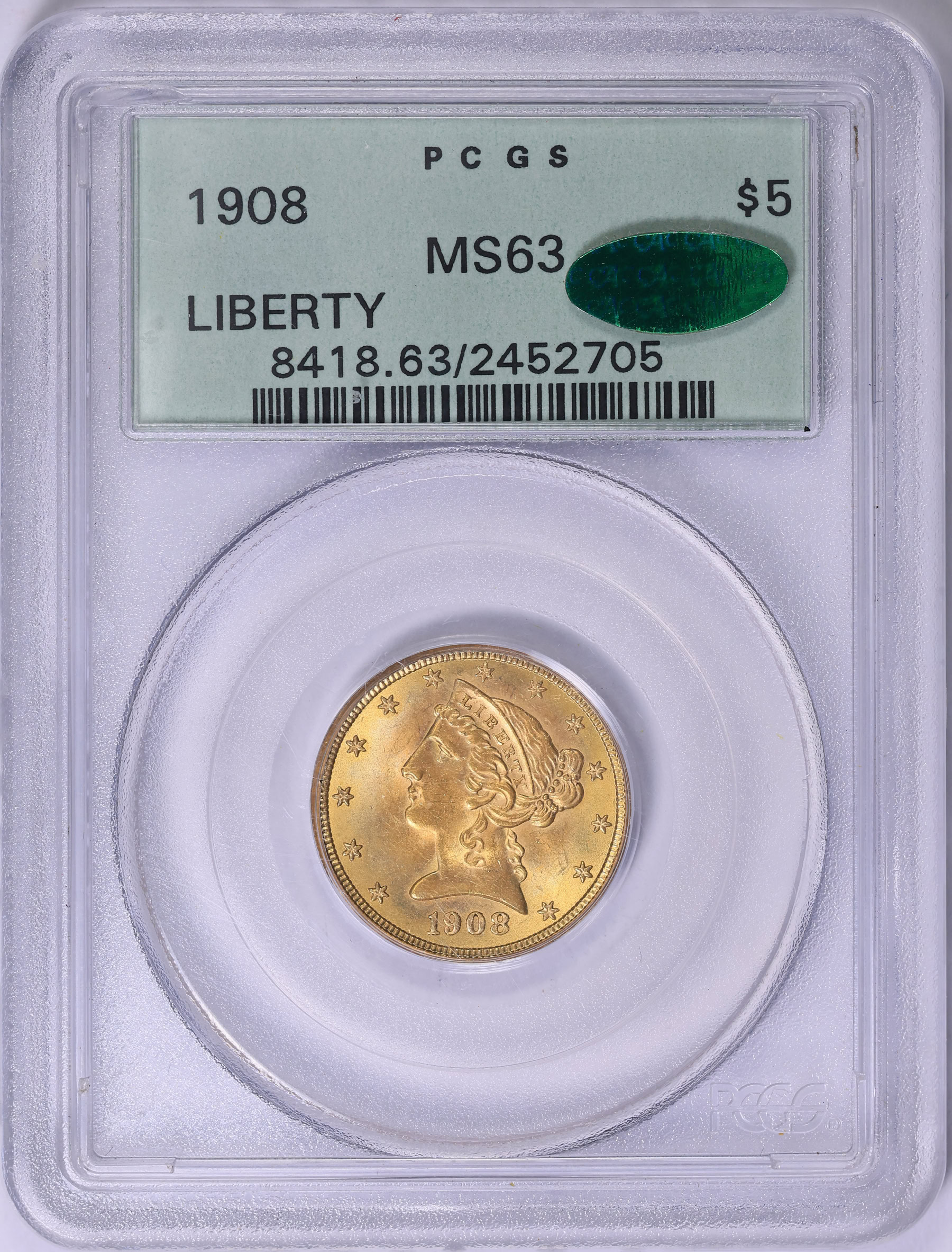 1908 Liberty Gold Half Eagle PCGS MS-63 (CAC Green) OGH (Item 1824883) | GreatCollections Coin ...