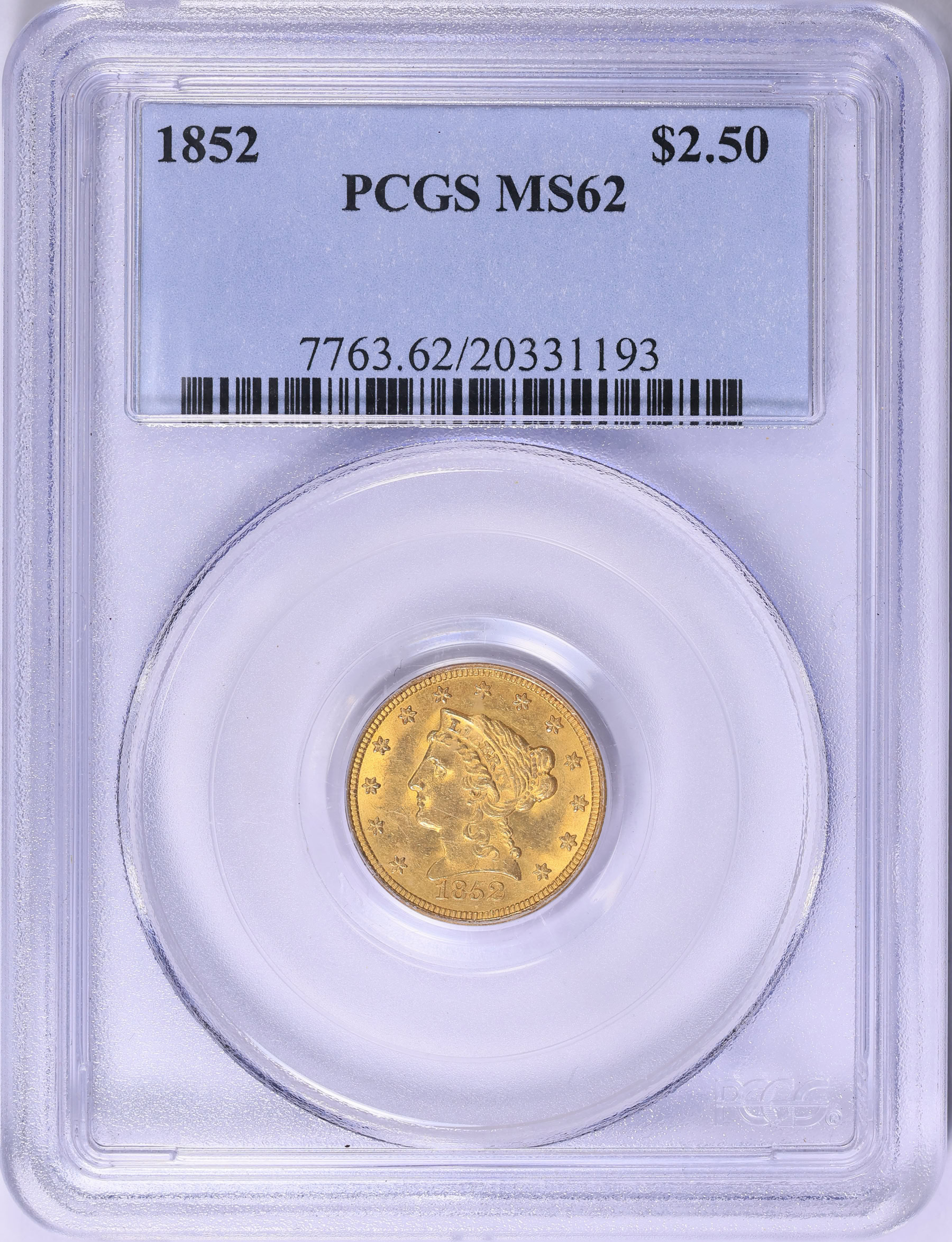 1852 Liberty Gold Quarter Eagle PCGS MS-62 (Item 1824884) | GreatCollections Coin Auctions