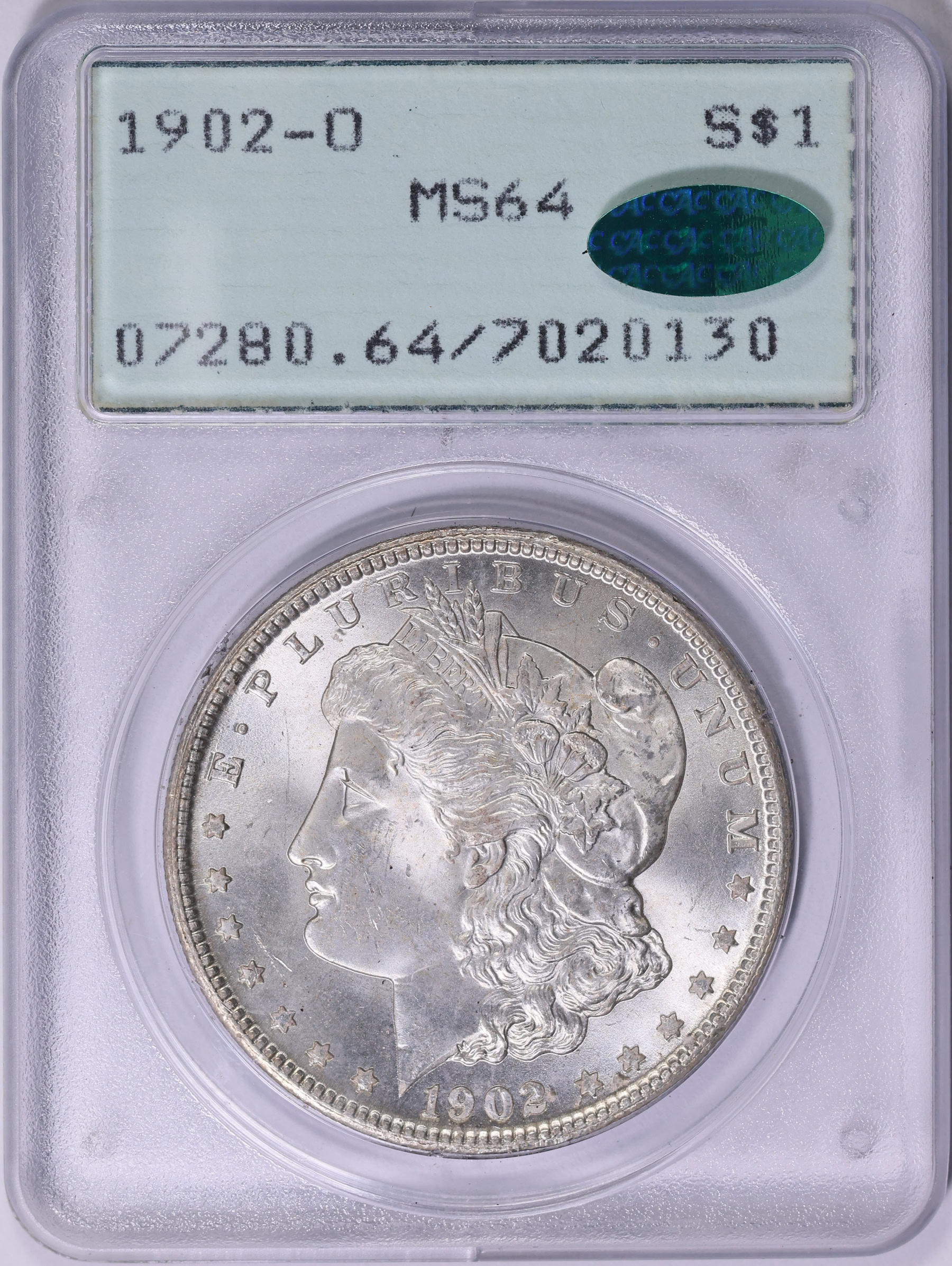 1902-O Morgan Silver Dollar PCGS MS-64 (CAC Green) OGH (1st Gen) (Item 1824894 ...