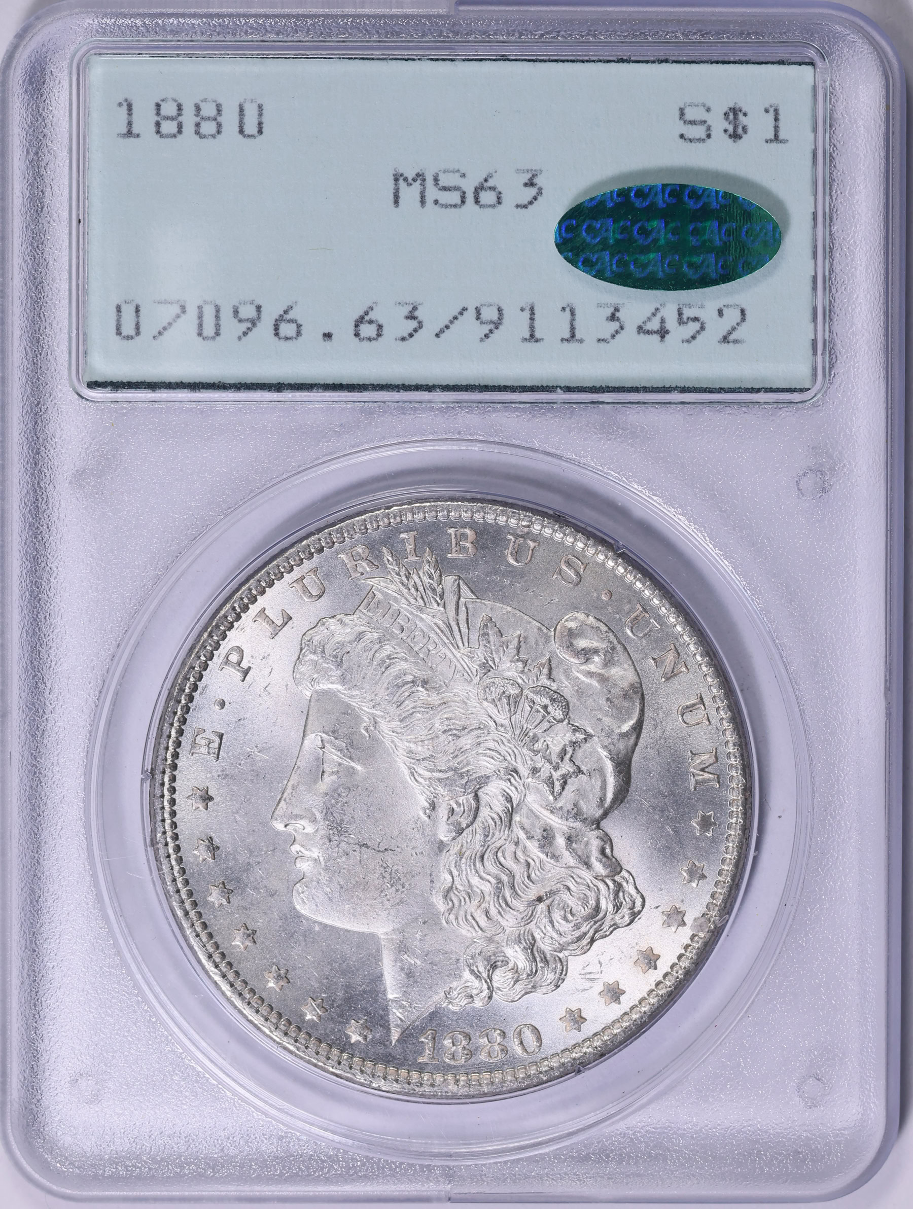 1880 Morgan Silver Dollar PCGS MS-63 (CAC Green) OGH (1st Gen) (Item 1824898) | GreatCollections ...
