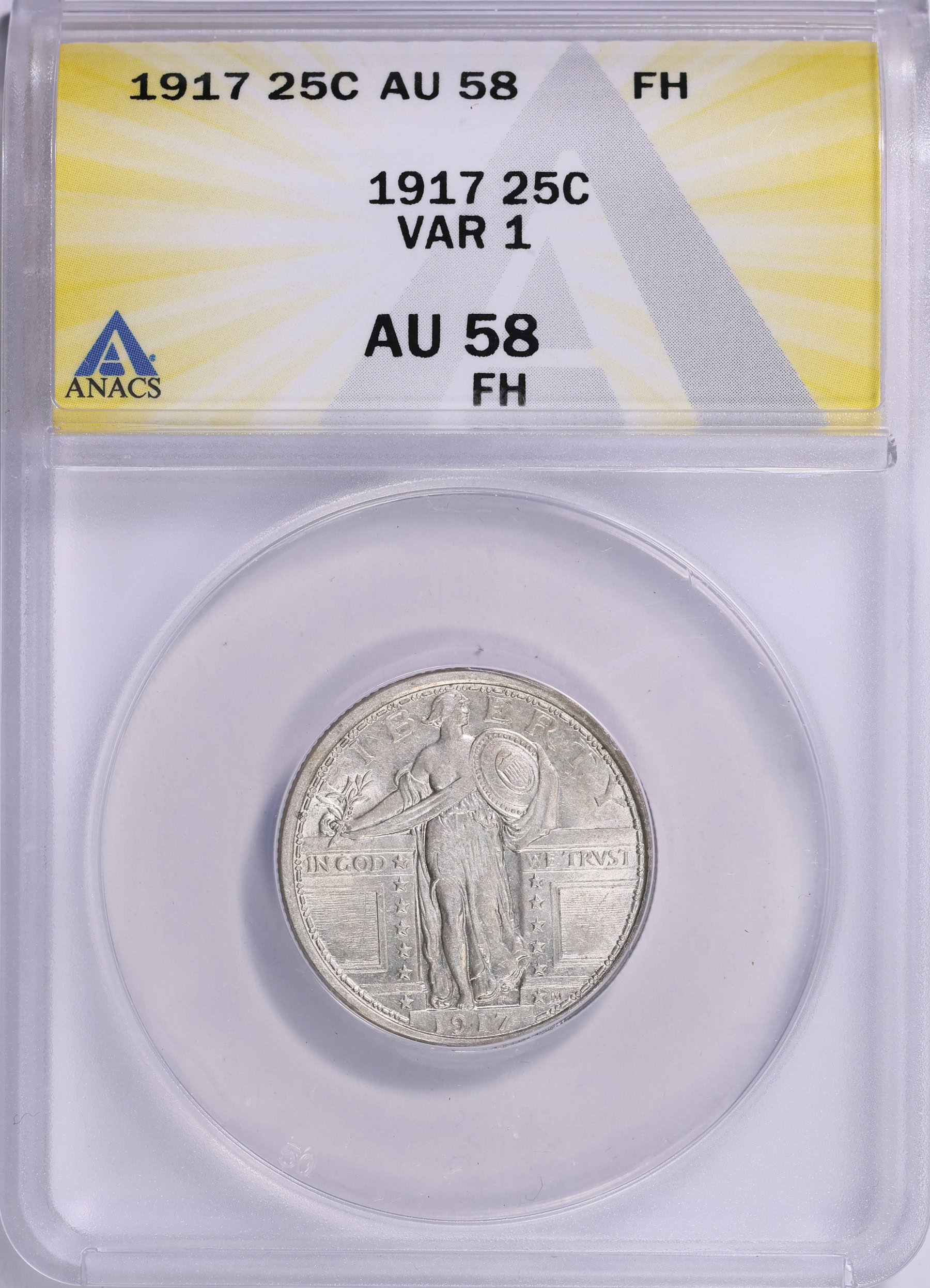 1917 Standing Liberty Quarter Type 1 ANACS AU-58 FH (Item 1824943) | GreatCollections Coin Auctions