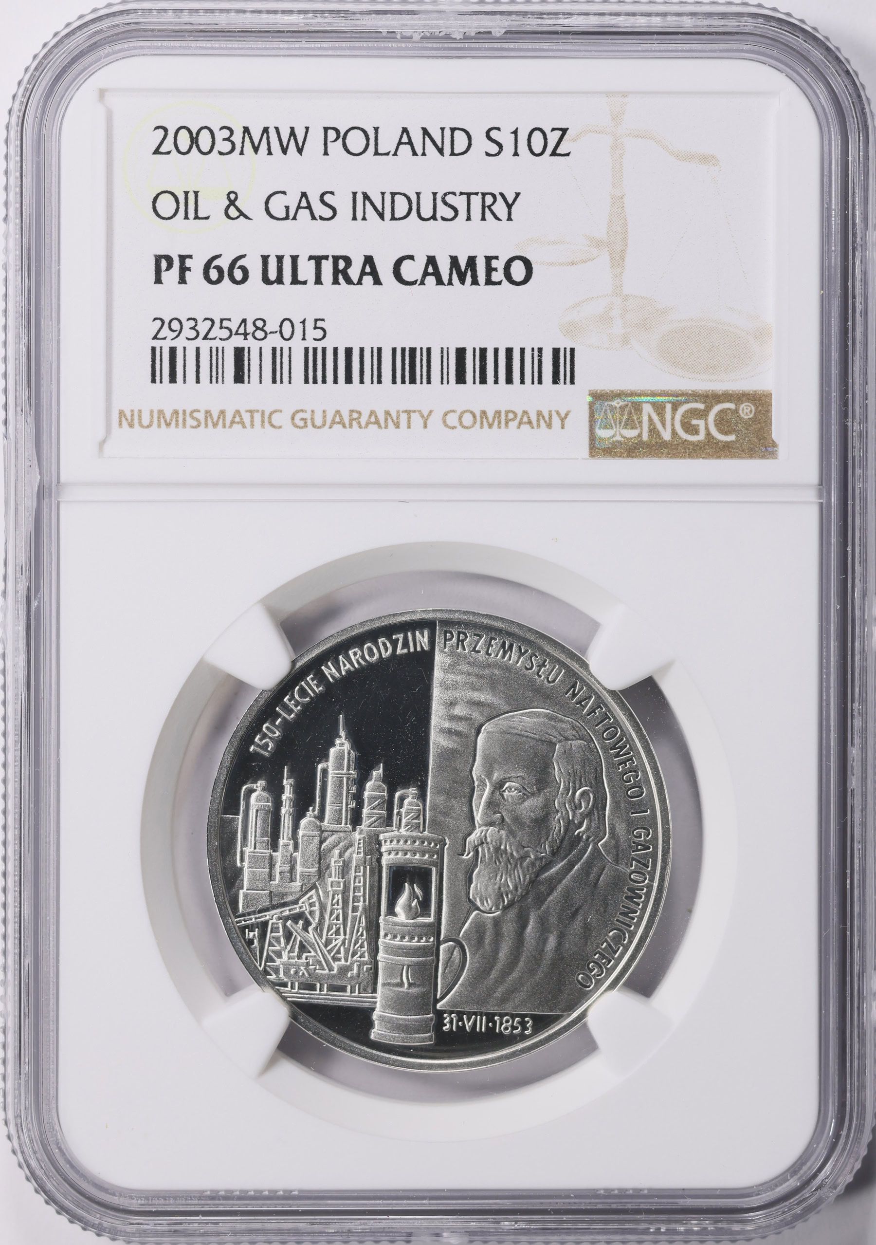 Poland 2003-MW Silver 10 Zlotych Gas and Oil Industry Y-469 NGC Proof ...