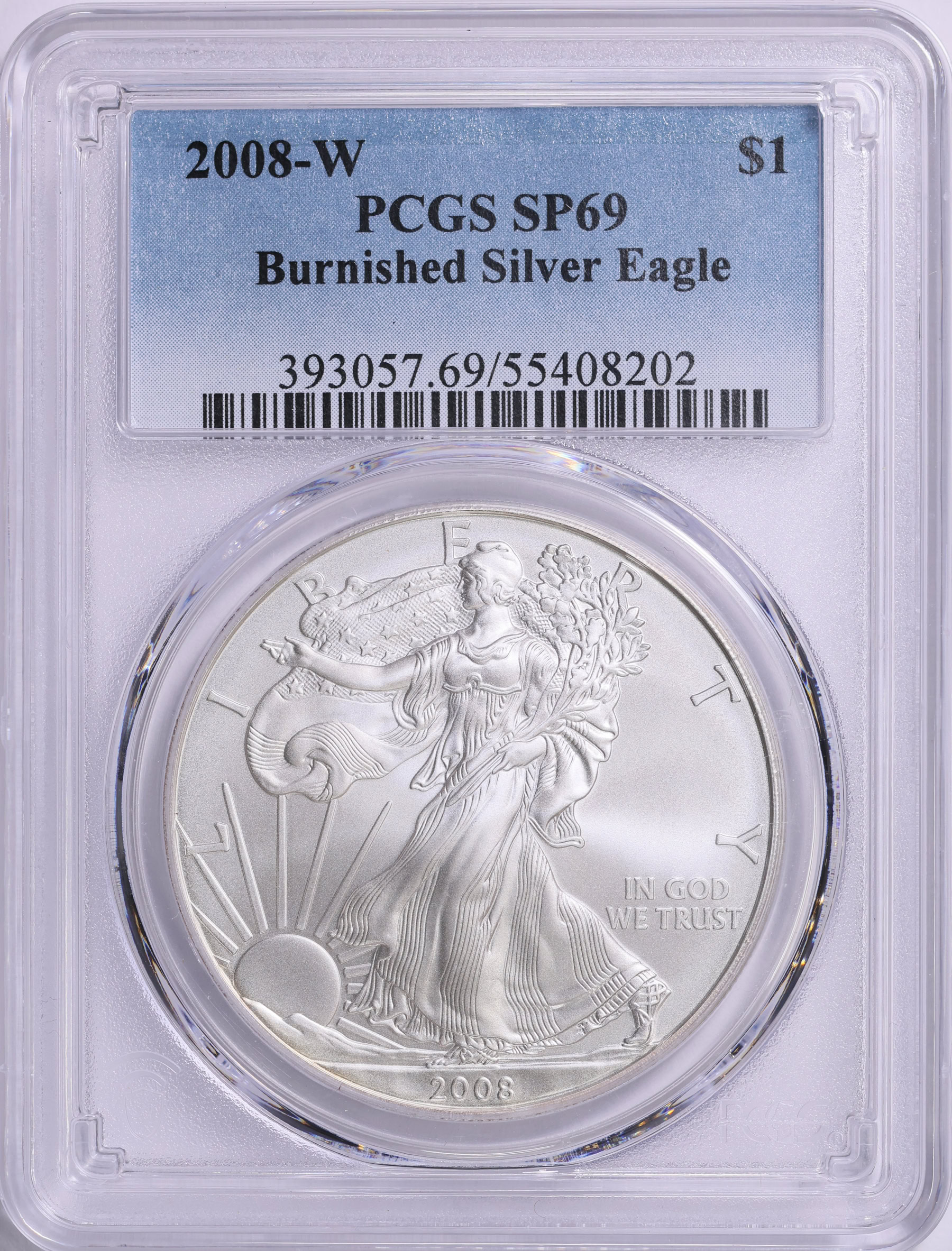 2008-W $1 Silver Eagle Burnished PCGS SP-69 (Item 1825116) | GreatCollections Coin Auctions