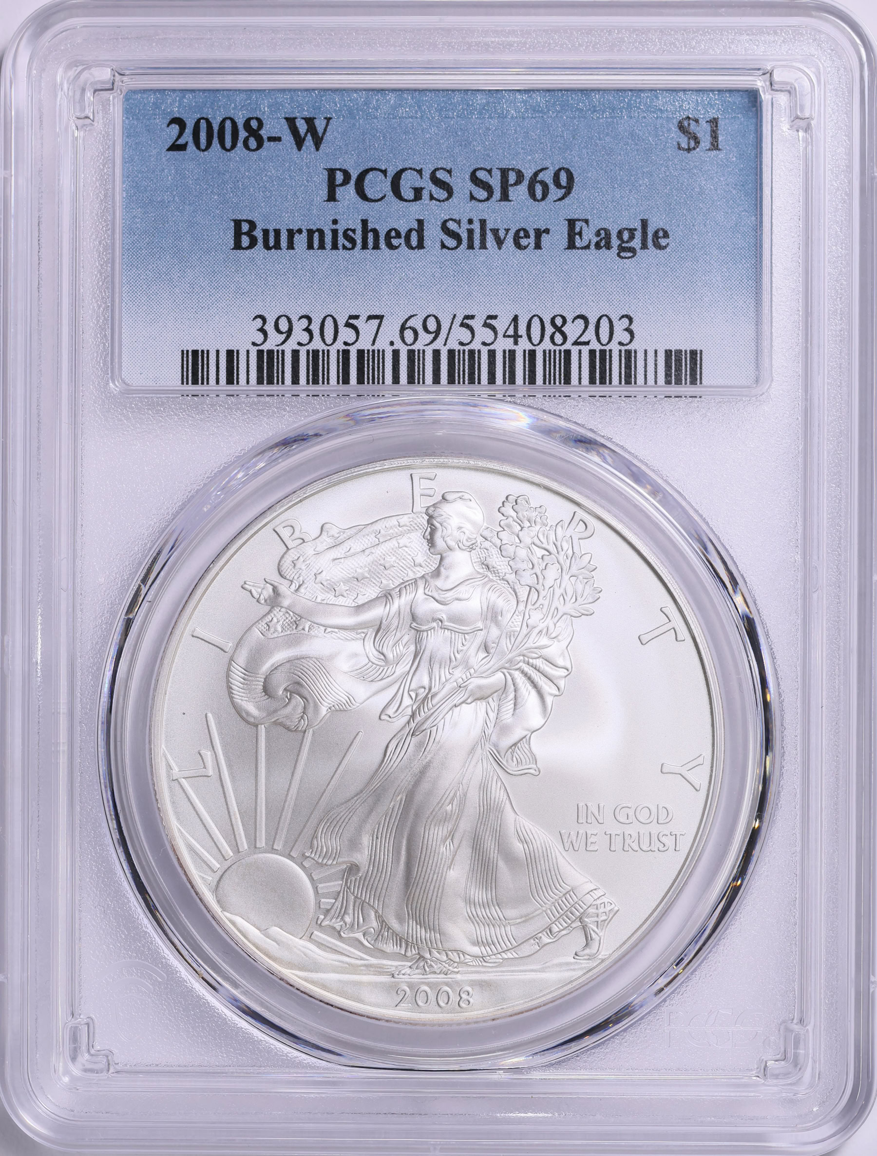 2008-W $1 Silver Eagle Burnished PCGS SP-69 (Item 1825124) | GreatCollections Coin Auctions