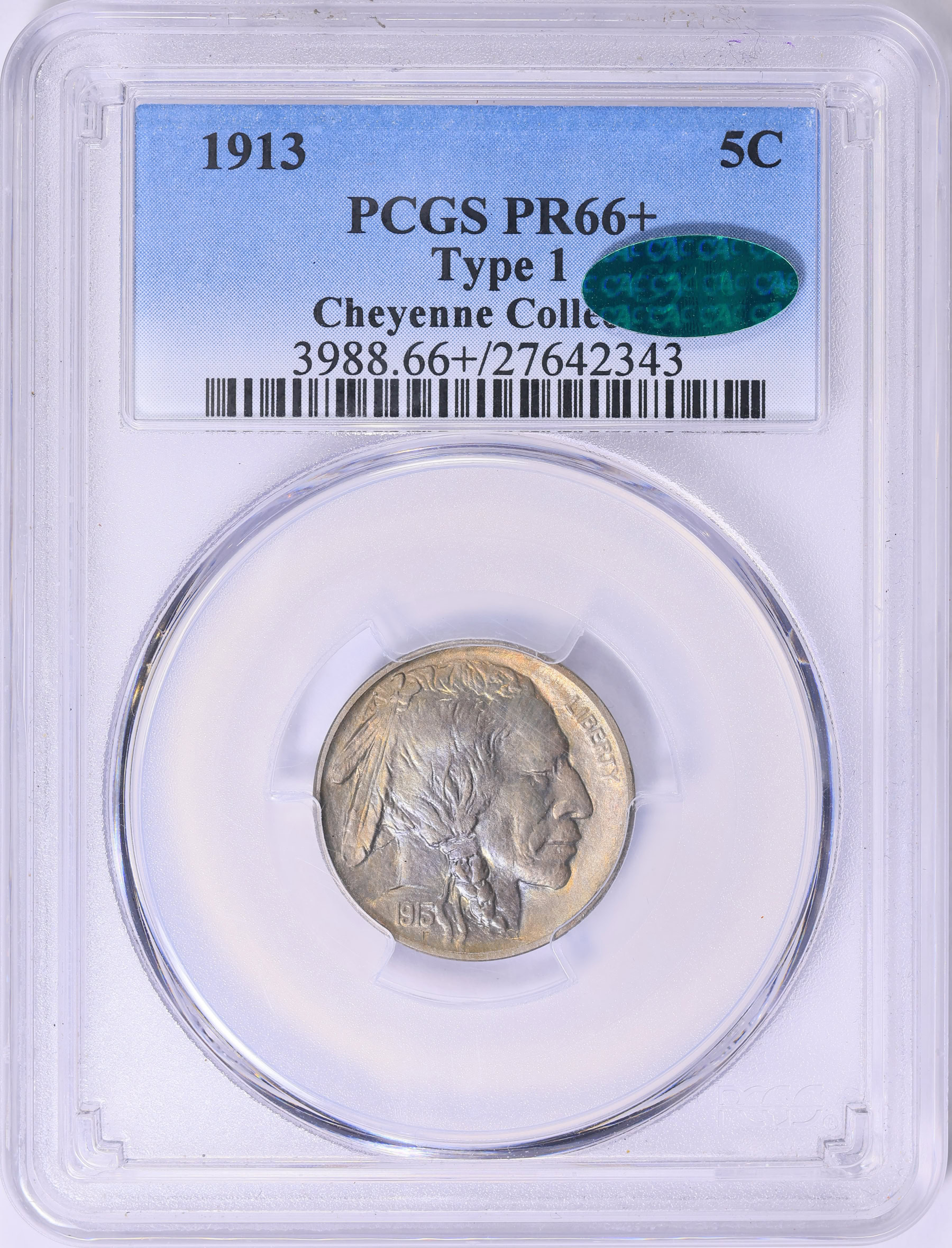 1913 Buffalo Nickel Type 1 PCGS Proof-66+ (CAC Green) (Cheyenne ...