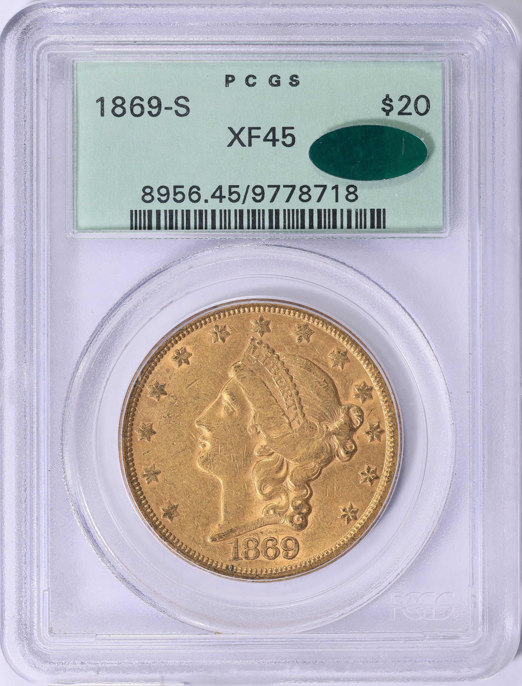 1869-S Liberty Gold Double Eagle PCGS XF-45 (CAC Green) OGH (Item 1825144) | GreatCollections ...