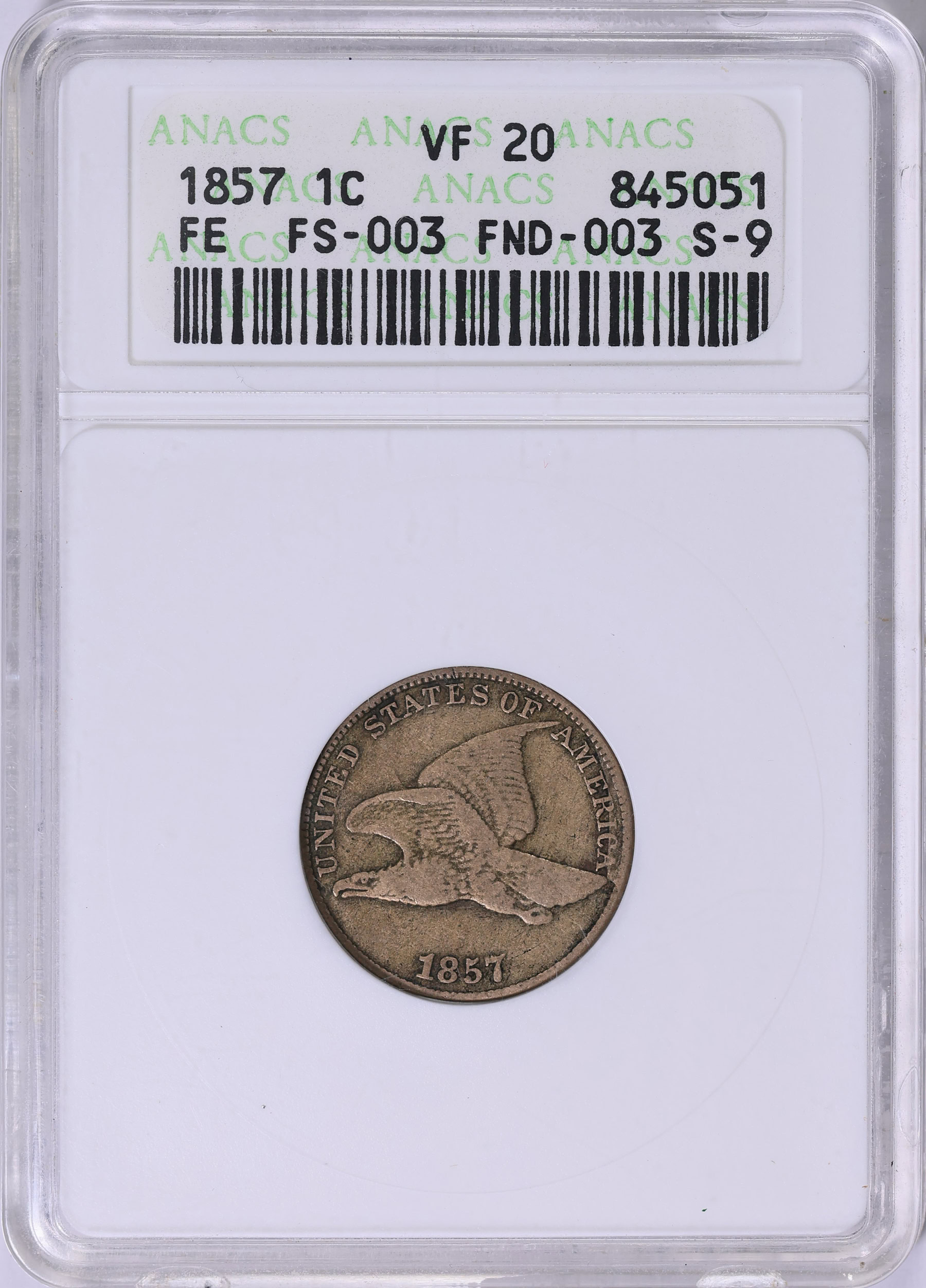 1857 Flying Eagle Cent FS-003 FND-003 S-9 ANACS VF-20 OH (Item 1825471) | GreatCollections Coin ...