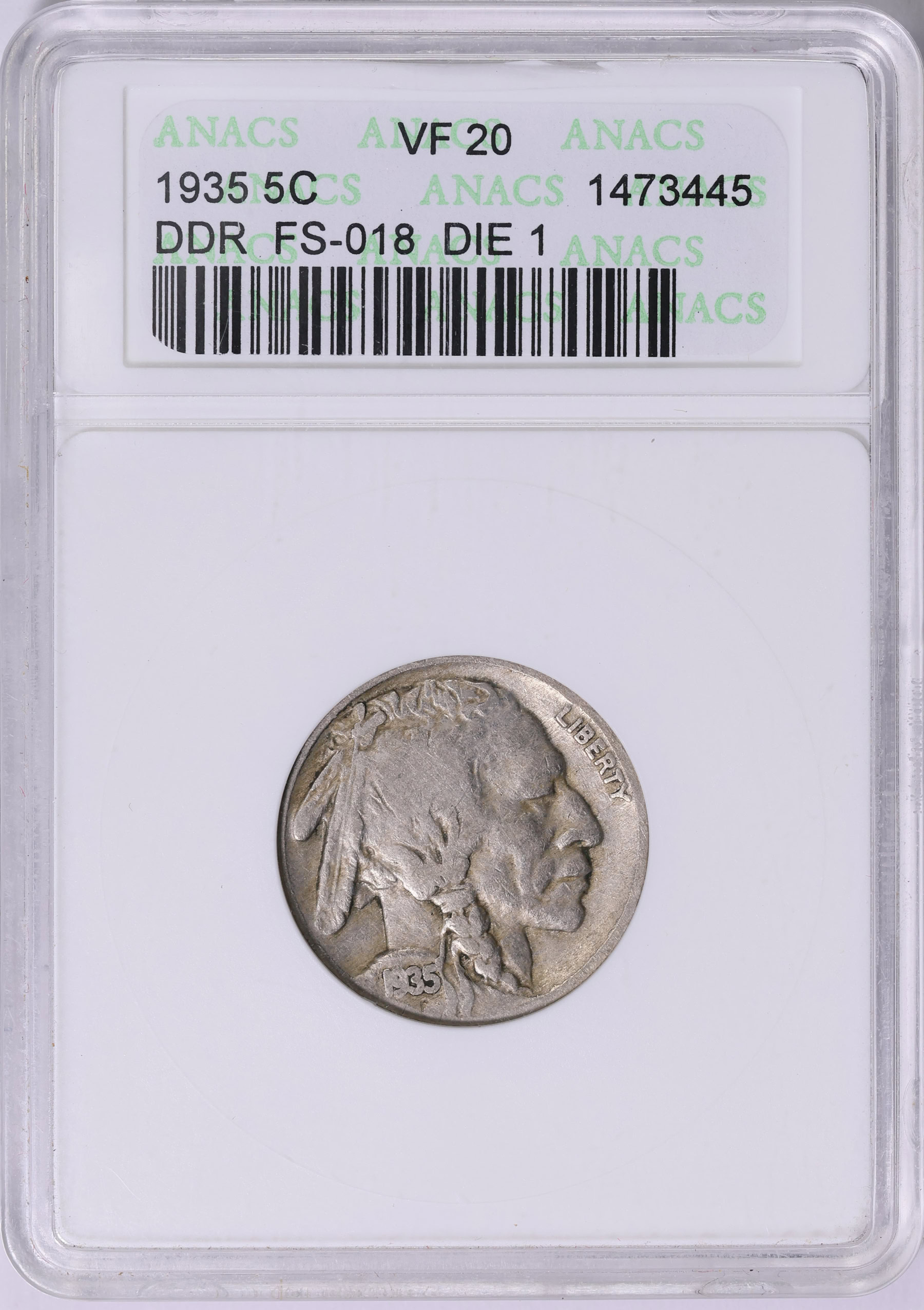 1935 Buffalo Nickel Doubled Die Reverse FS-018 Die 1 ANACS VF-20 OH ...