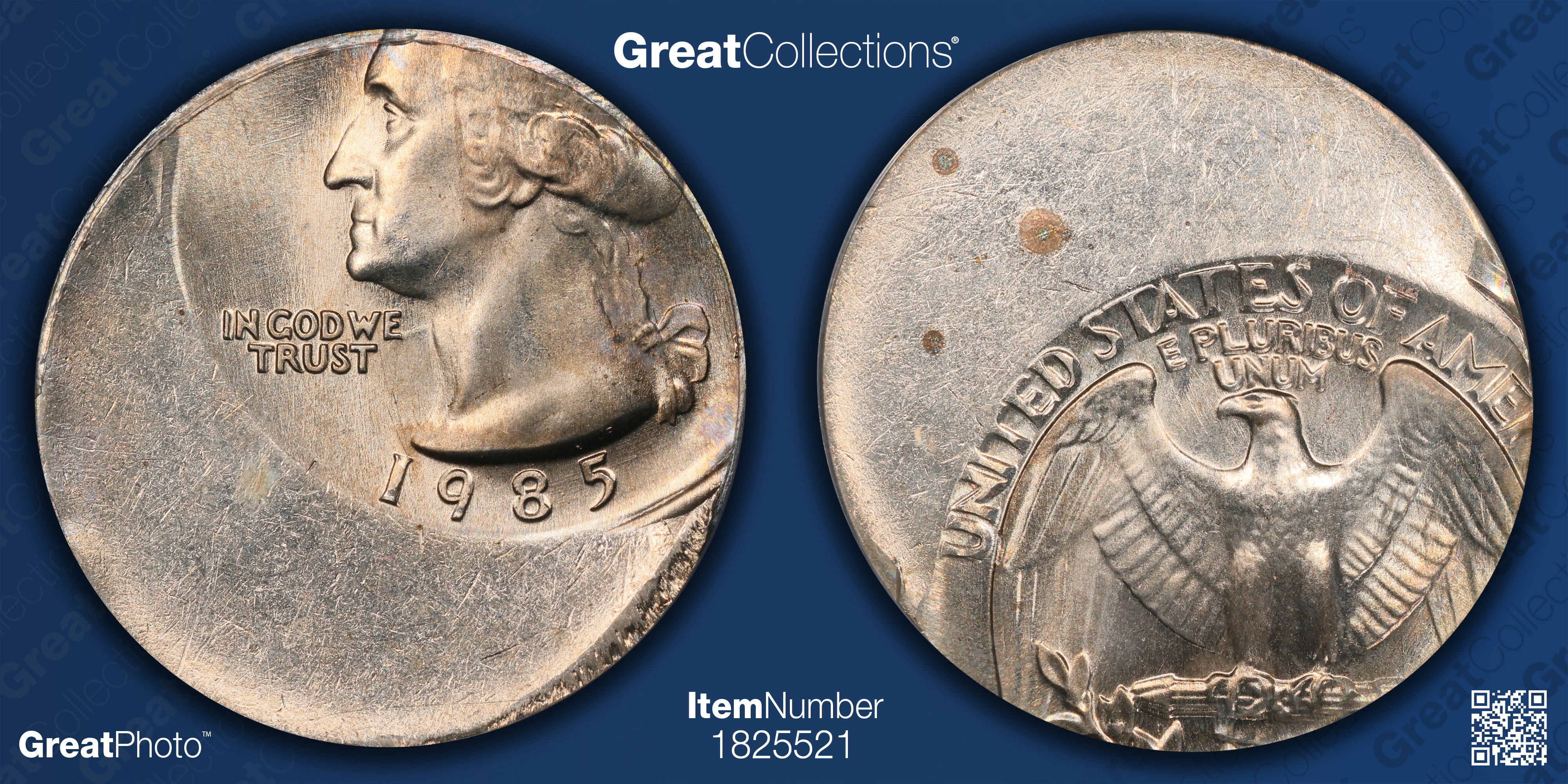 Mint Error 1985-P Washington Quarter Struck 40% Off-Center at K-1:00 ...