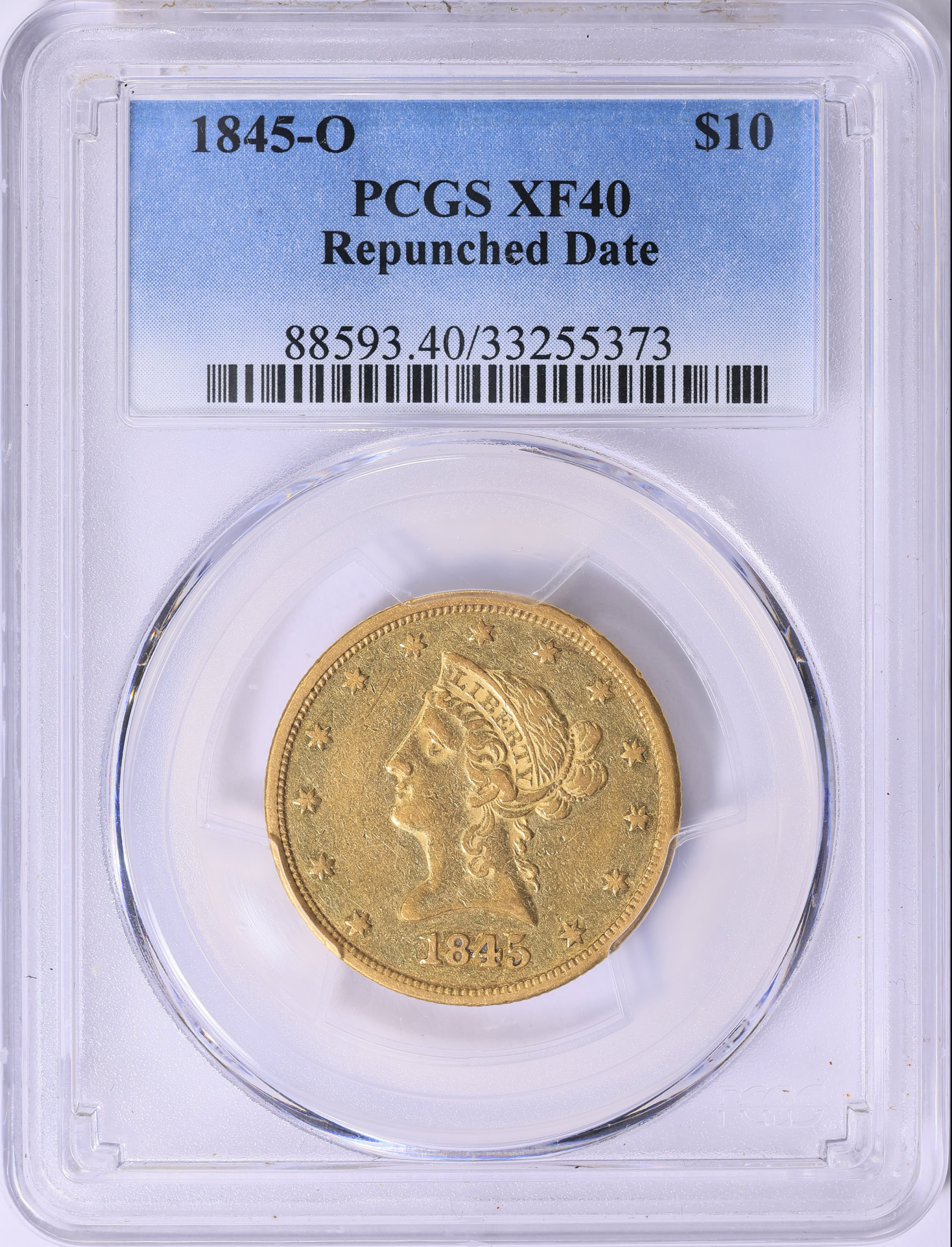 1845-O Liberty Gold Eagle Repunched Date PCGS XF-40 (Item 1825547) | GreatCollections Coin Auctions