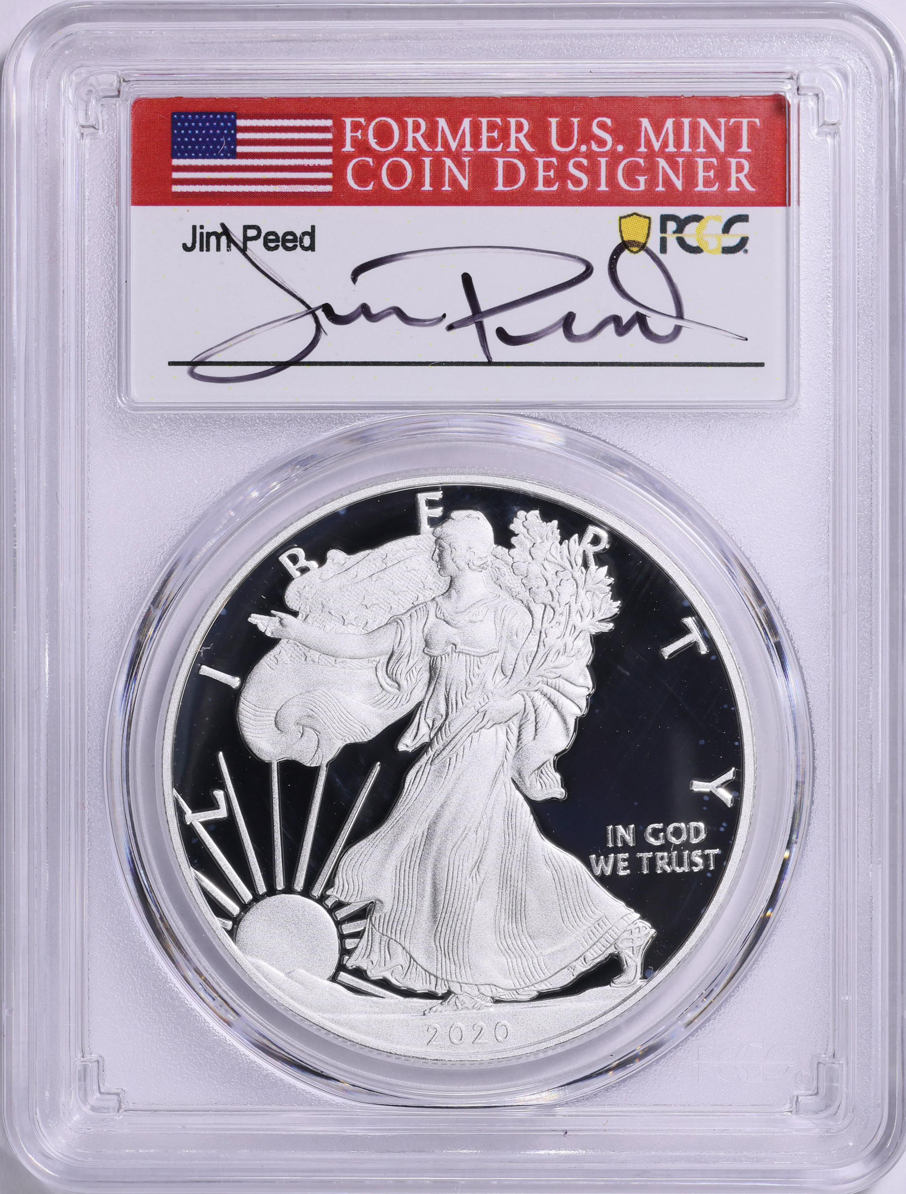 2020-W $1 Silver Eagle First Day of Issue PCGS Proof-70 DCAM (Jim Peed ...