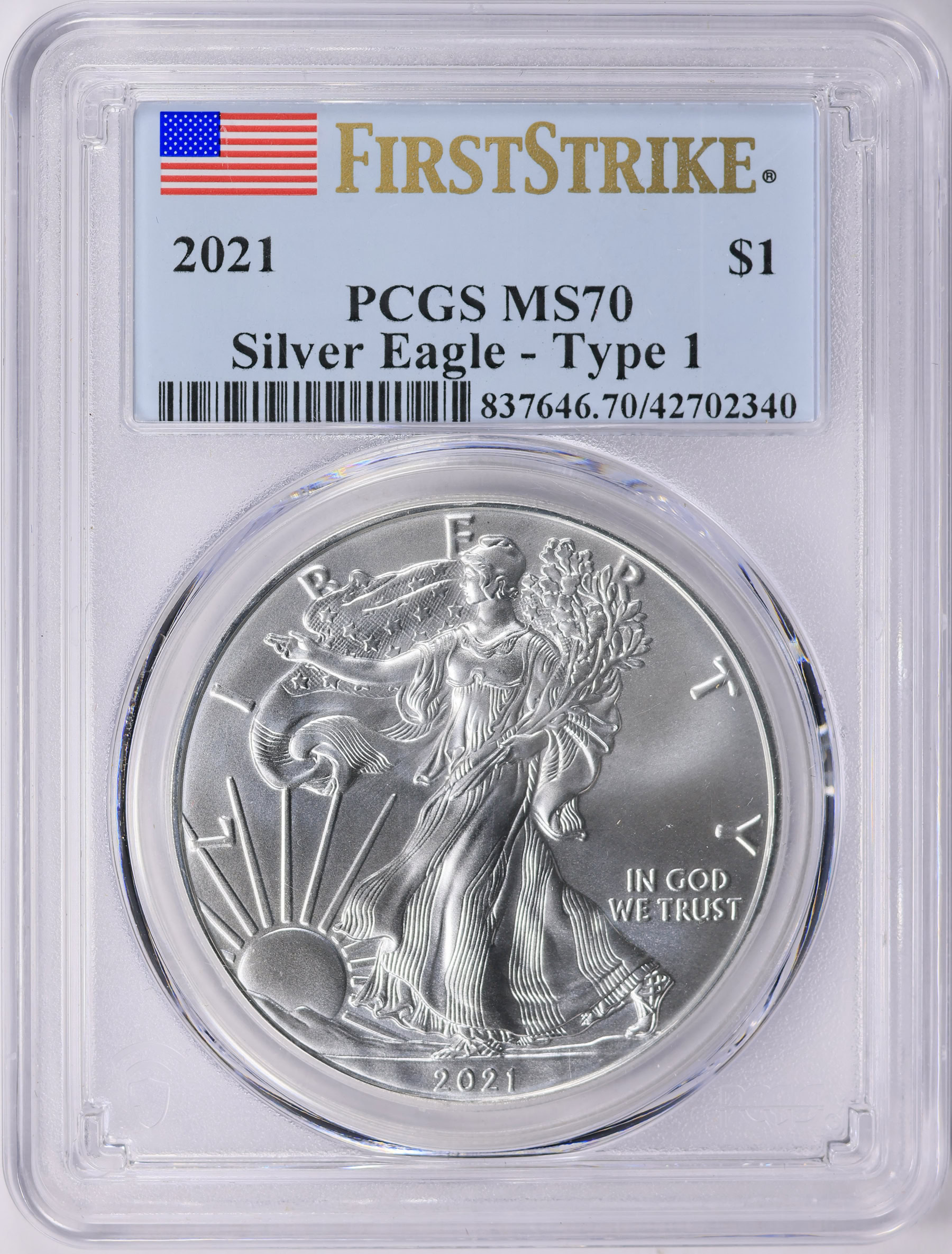 2021 $1 Silver Eagle Type 1 First Strike PCGS MS-70 (Item 1825600) | GreatCollections Coin Auctions