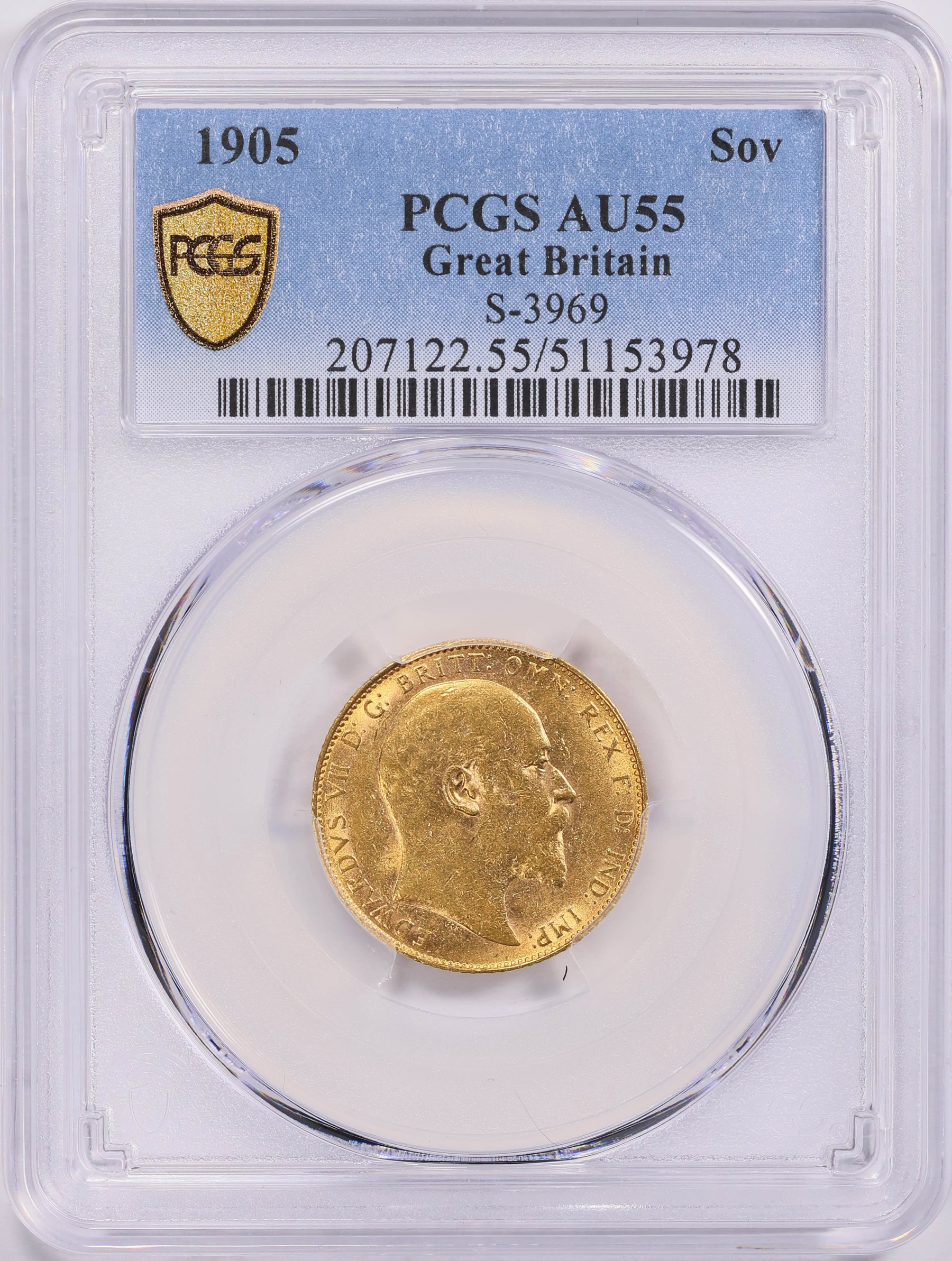 Great Britain 1905 Gold Sovereign KM-805 PCGS AU-55 (AGW = 0.2355 oz ...