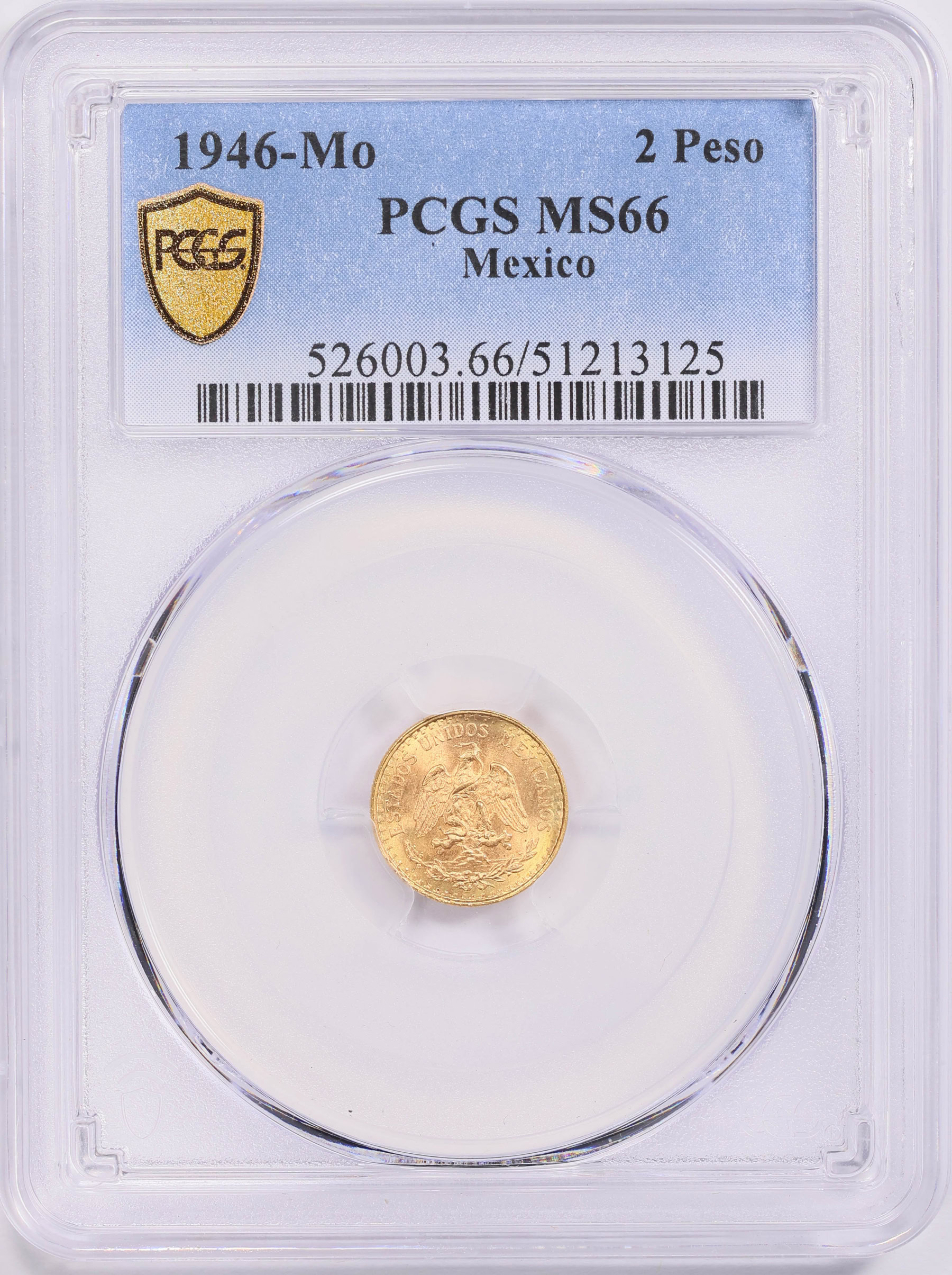 Mexico 1946-Mo Gold 2 Pesos KM-461 PCGS MS-66 (AGW = 0.0482 oz.) (Item 1825843 ...