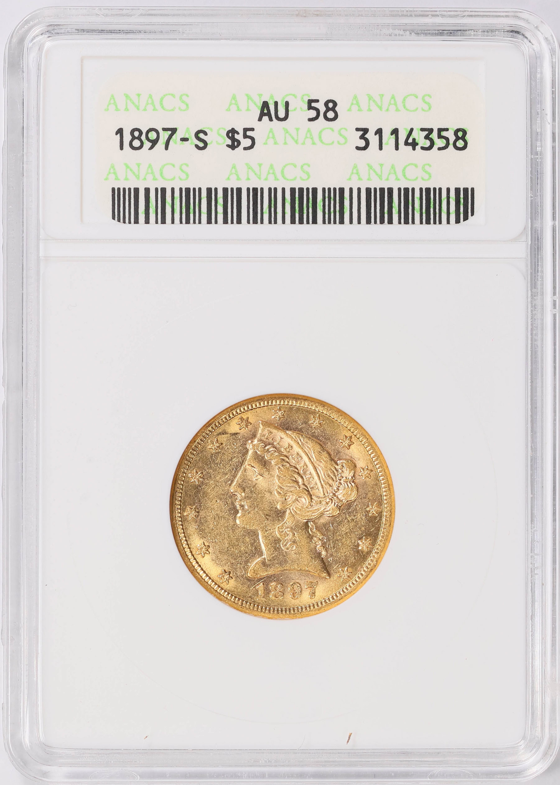 1897-S Liberty Gold Half Eagle ANACS AU-58 OH (Item 1825850) | GreatCollections Coin Auctions
