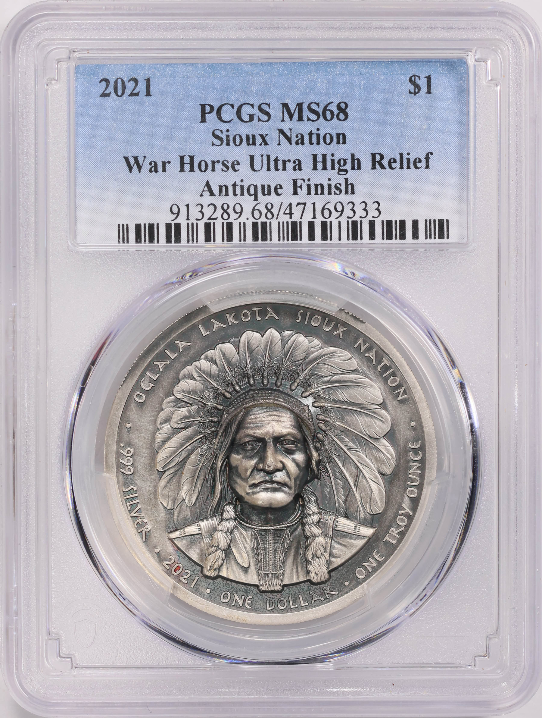 Sioux Nation 2021 Silver Dollar War Horse Ultra High Relief Antique ...