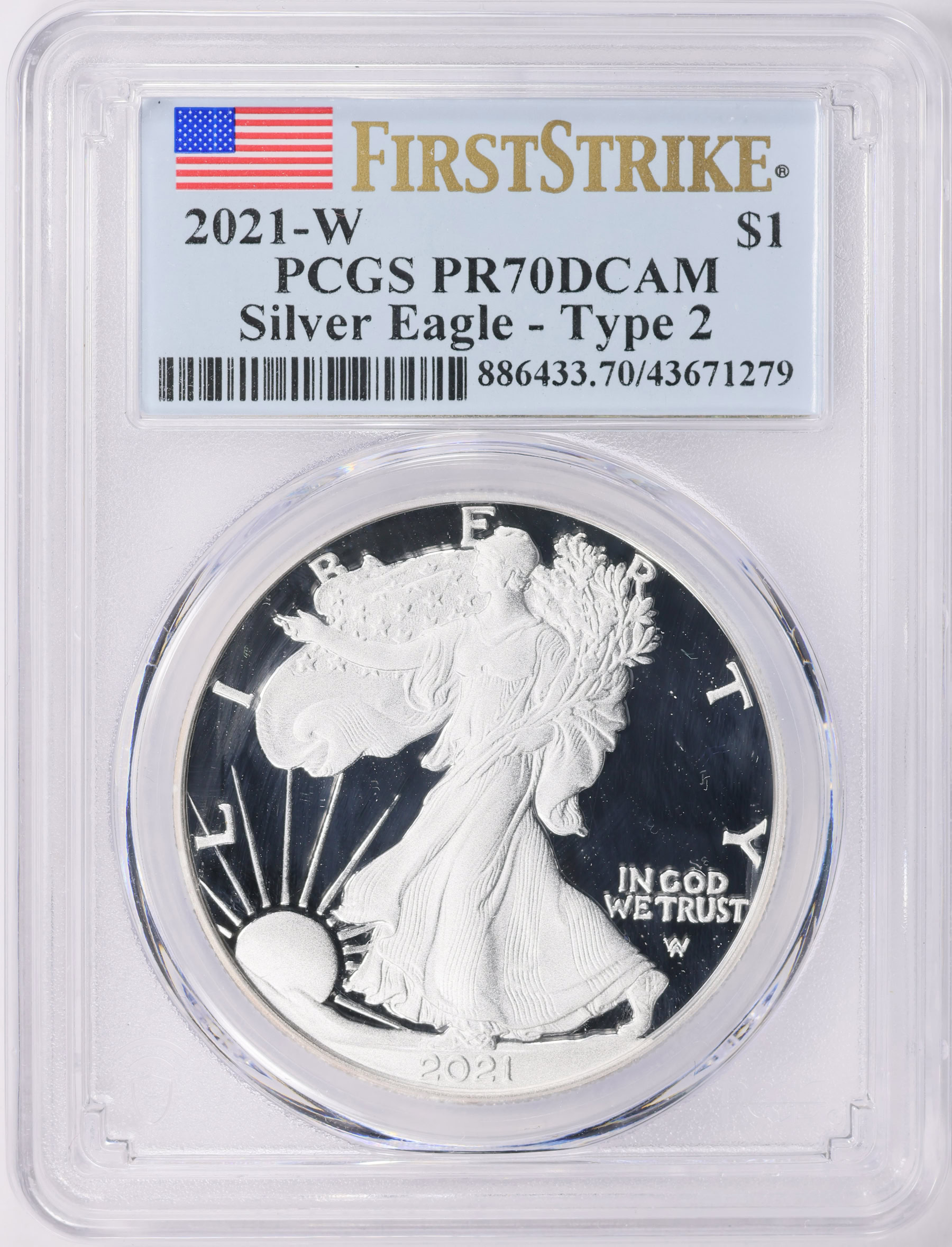 2021-W $1 Silver Eagle Type 2 First Strike PCGS Proof-70 DCAM (Item ...