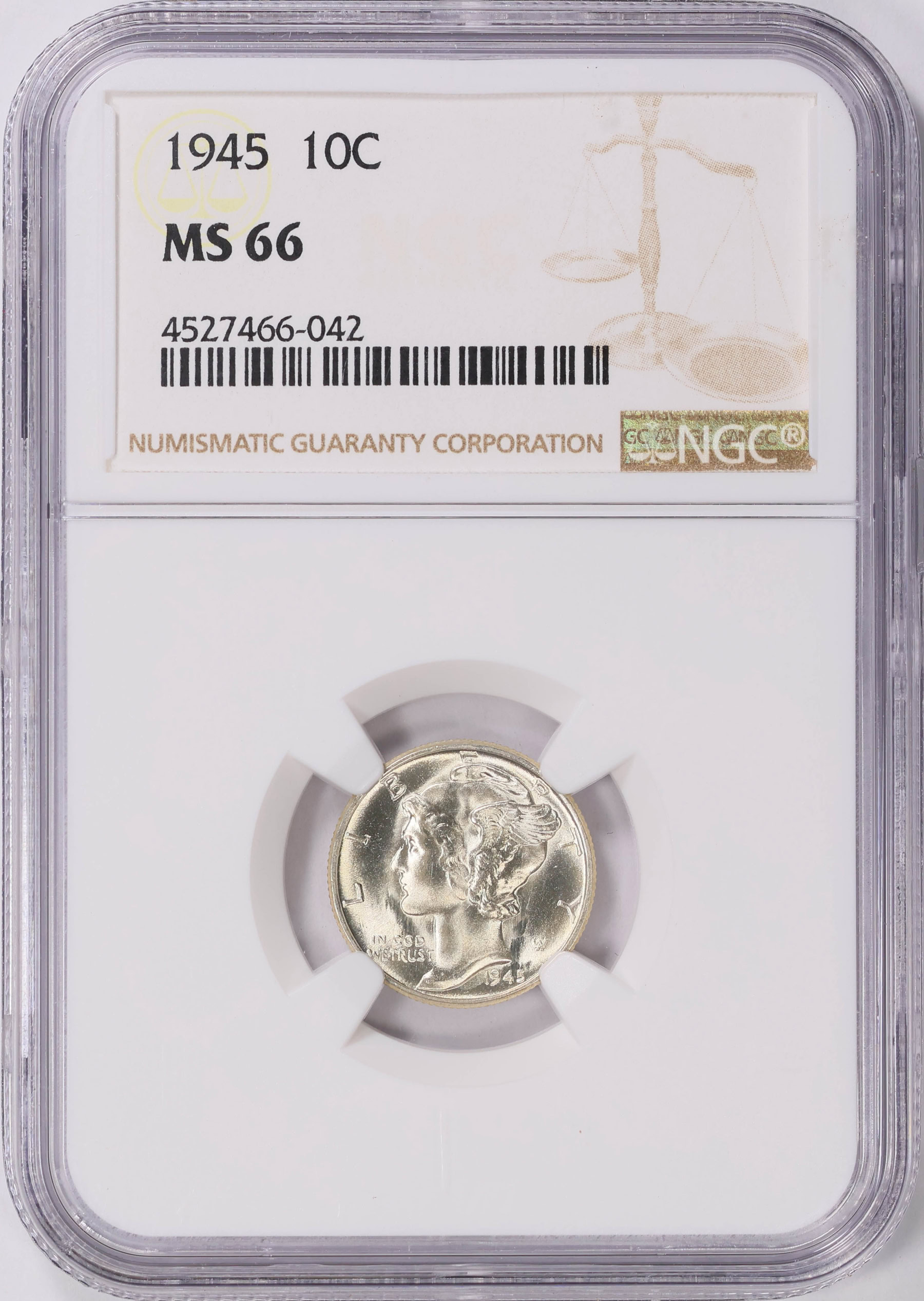 1945 Mercury Dime NGC MS-66 (Item 1826071) | GreatCollections Coin Auctions
