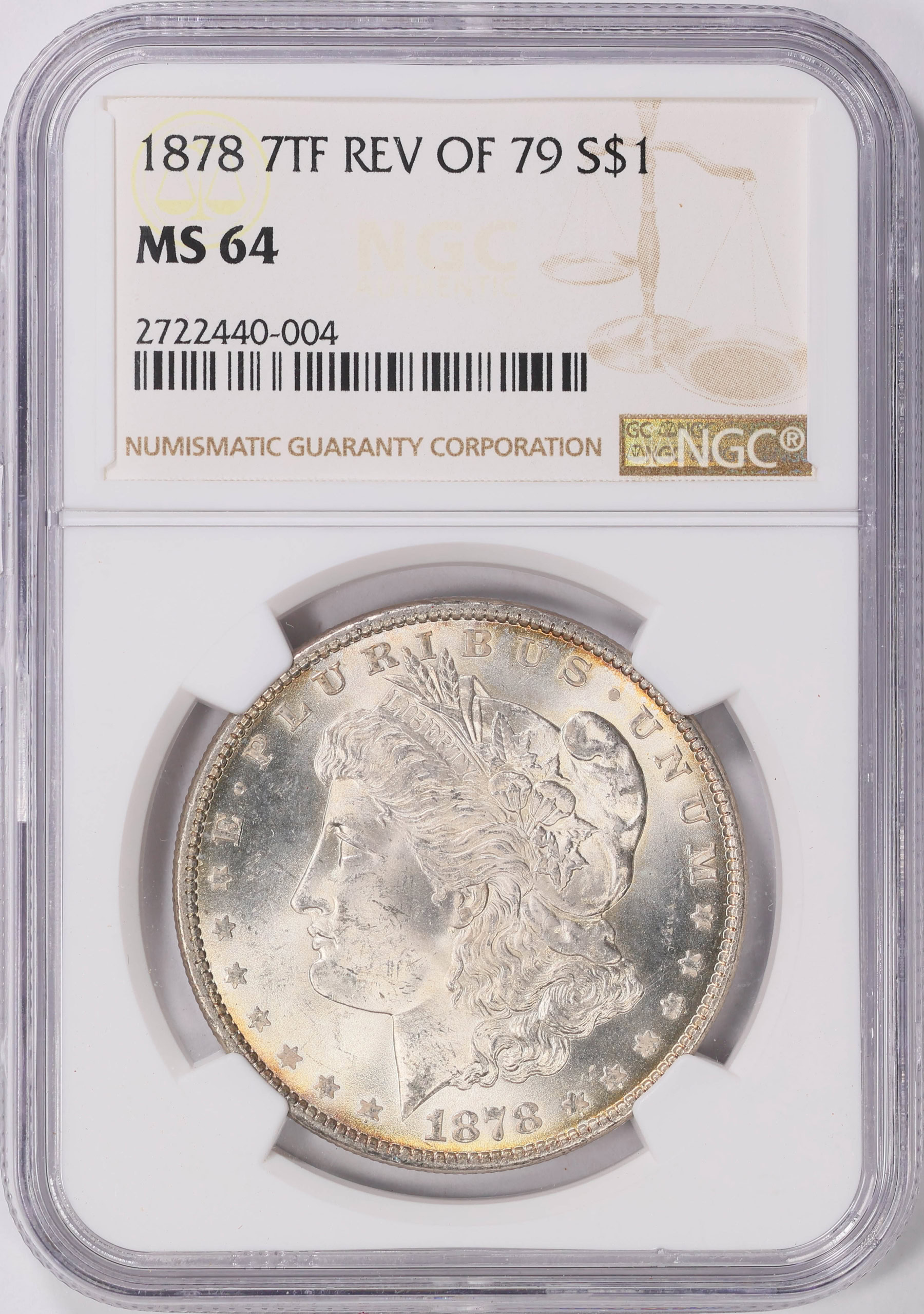 1878 Morgan Silver Dollar 7 Tailfeathers, Reverse of 1879 NGC MS-64 (Item 1826073 ...