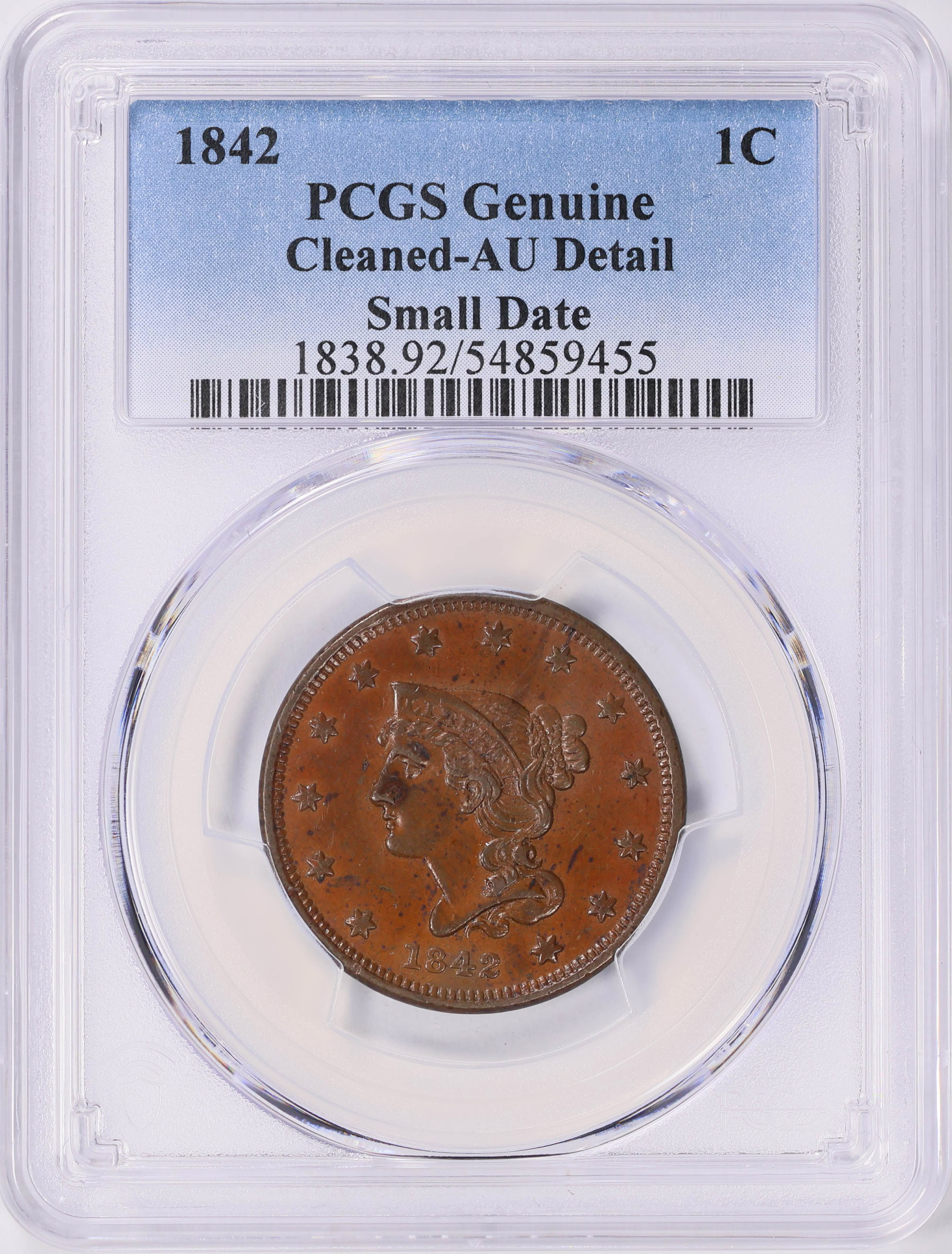 1842 Braided Hair Cent Small Date PCGS Genuine AU Details (Item 1826270 ...