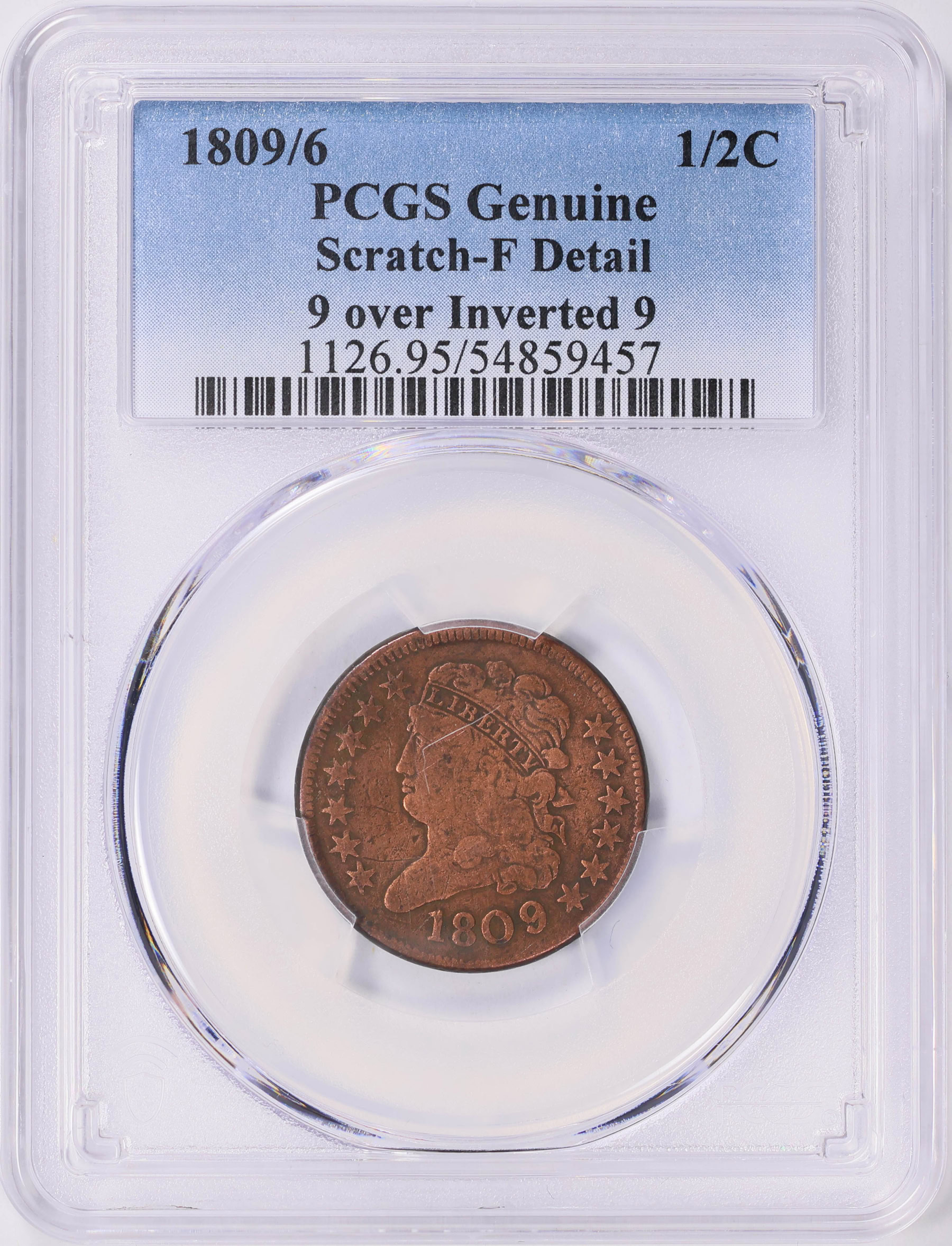 1809/6 Classic Half Cent 9/Inverted 9 PCGS Genuine Fine Details (Item 1826277 ...
