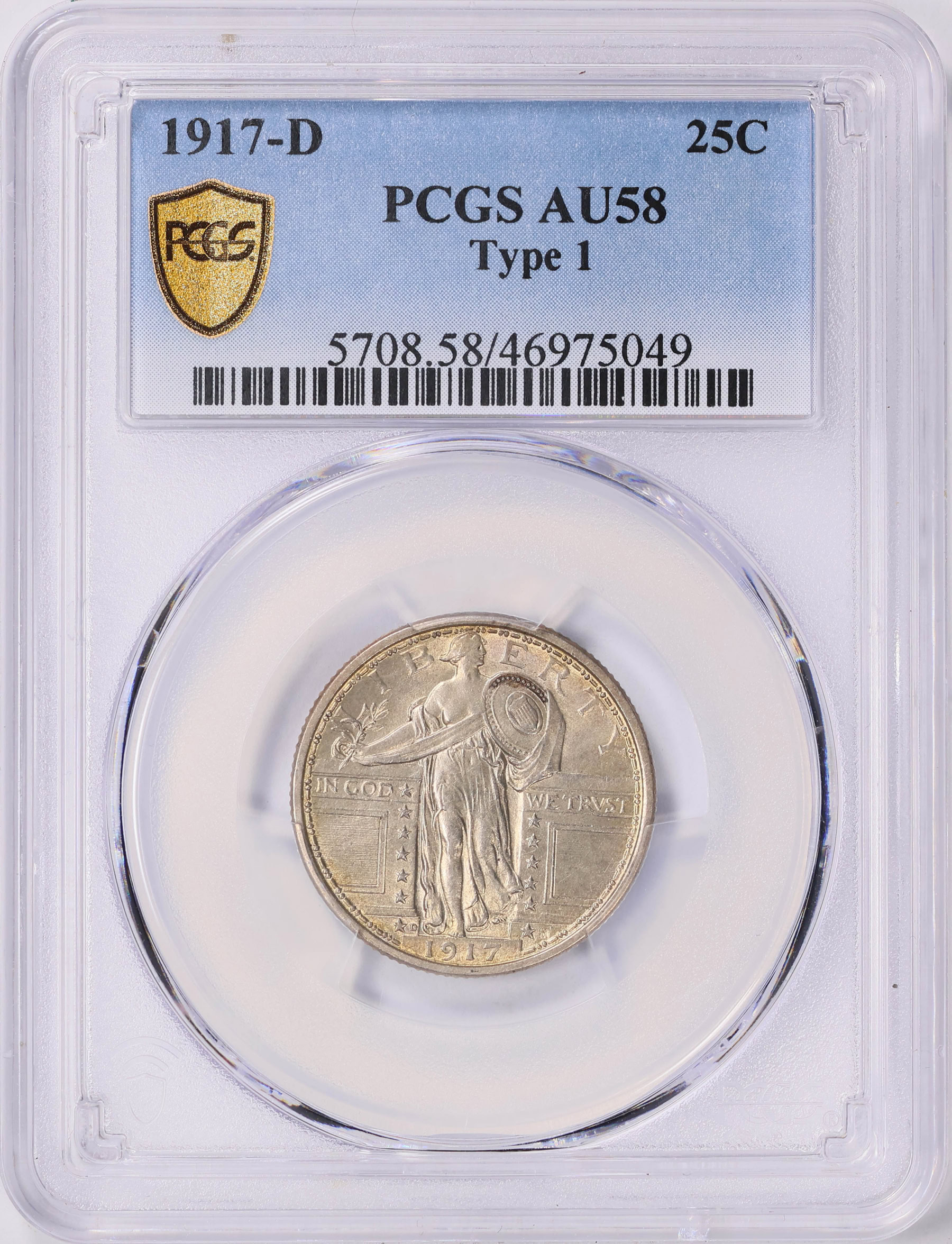 1917-D Standing Liberty Quarter Type 1 PCGS AU-58 (Item 1826280) | GreatCollections Coin Auctions