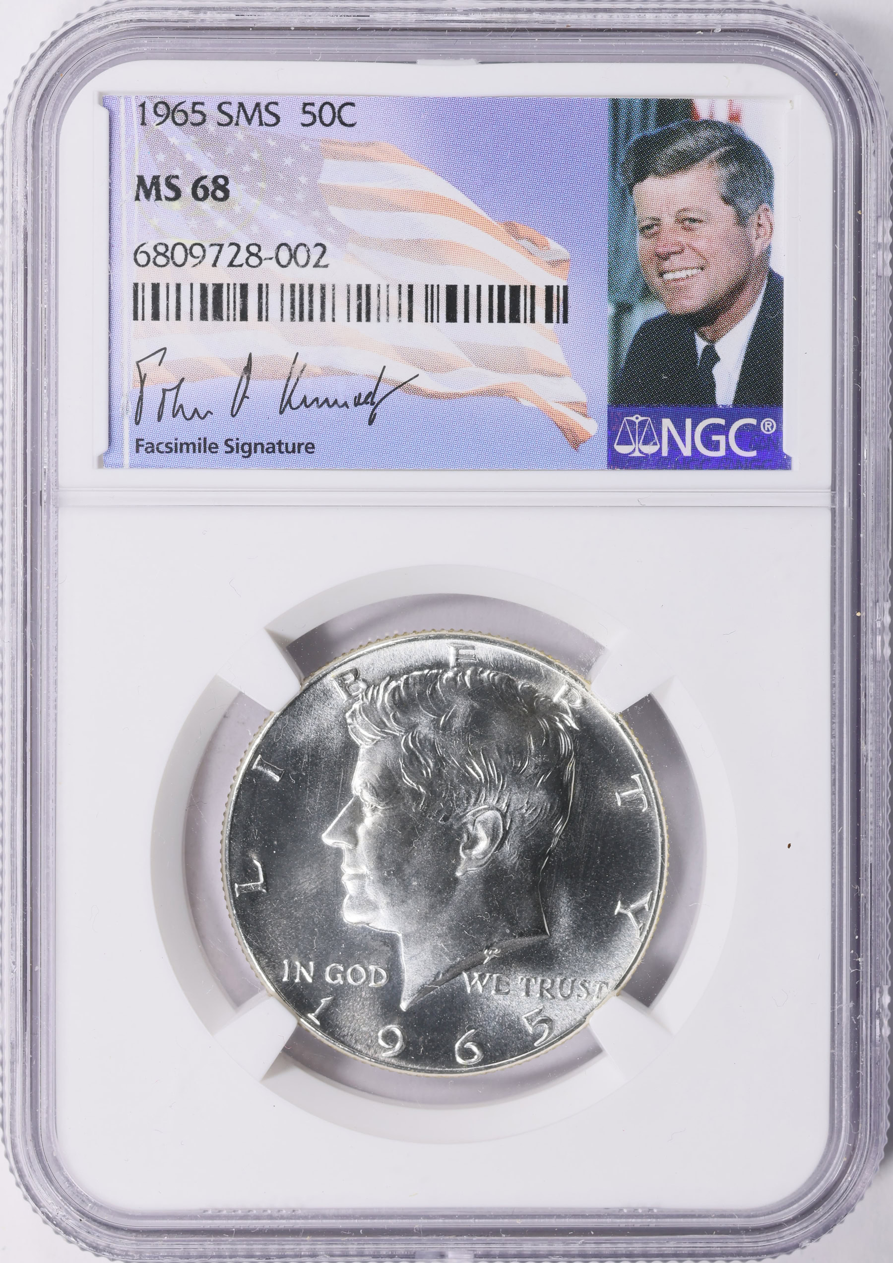1965 Kennedy Half Dollar SMS NGC MS-68 (John F. Kennedy Facsimile Signature Label) (Item 1826327 ...