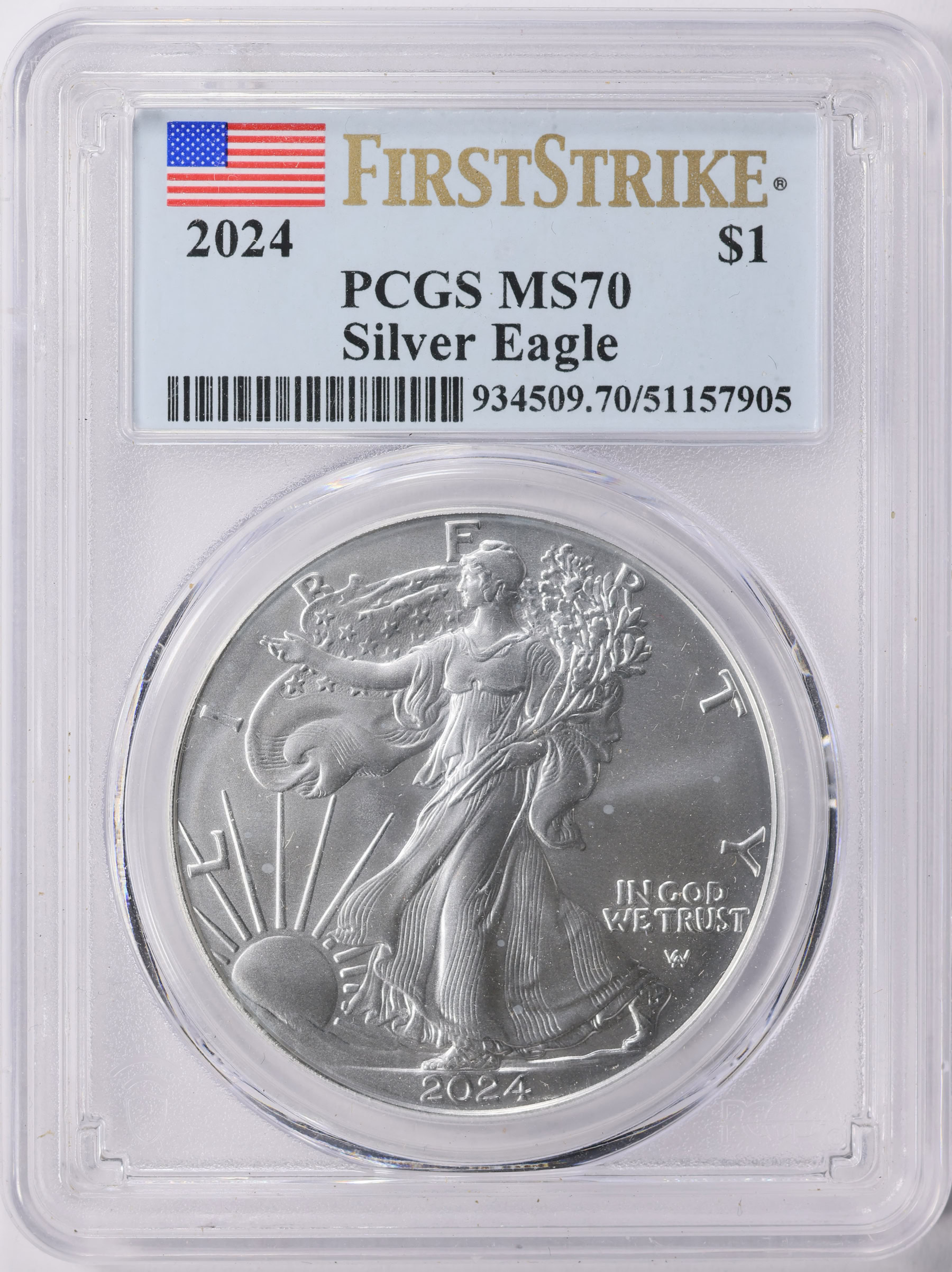 2024 $1 Silver Eagle First Strike PCGS MS-70 | PCGS Cert #51157905 ...