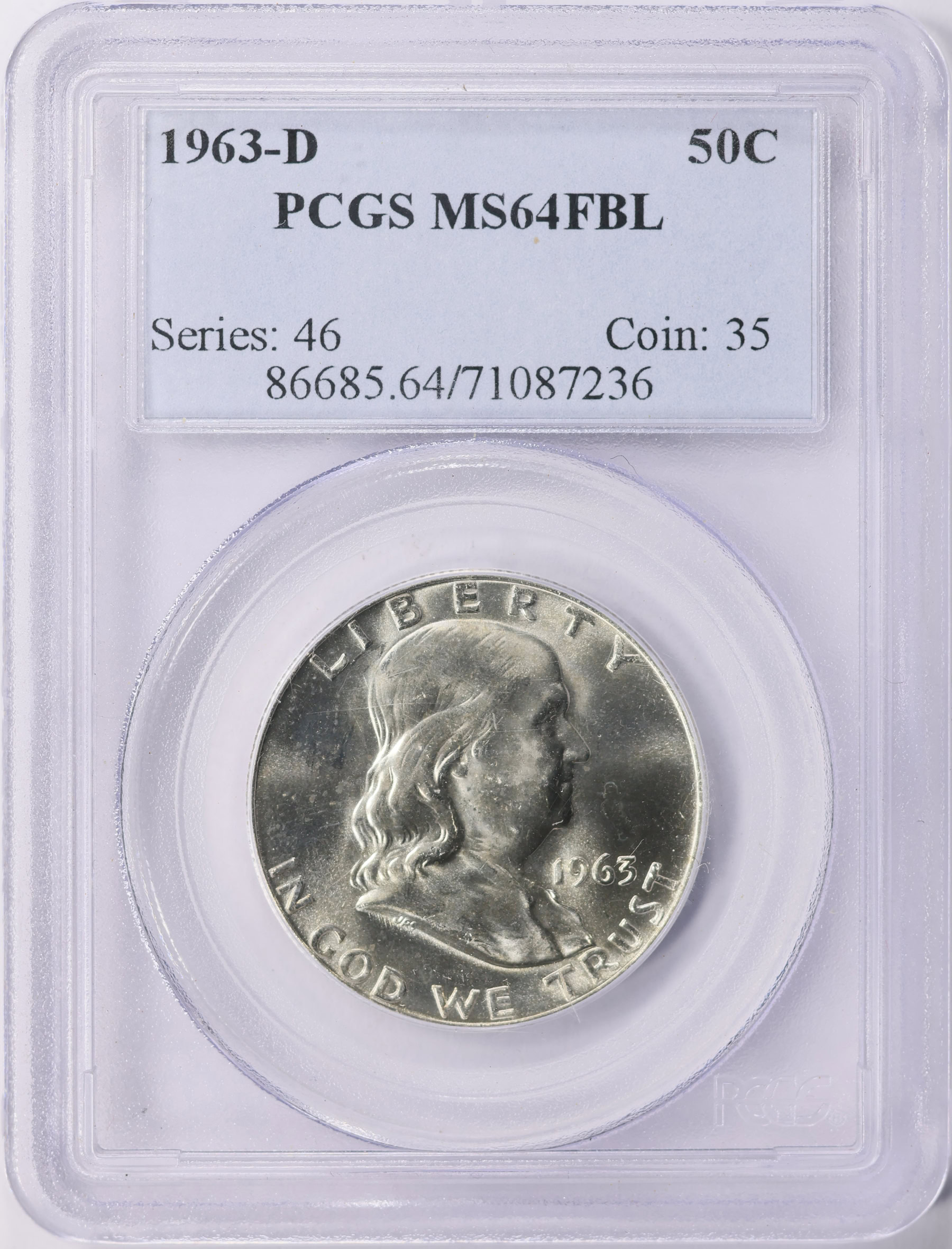 1963-D Franklin Half Dollar PCGS MS-64 FBL (Item 1826417 ...