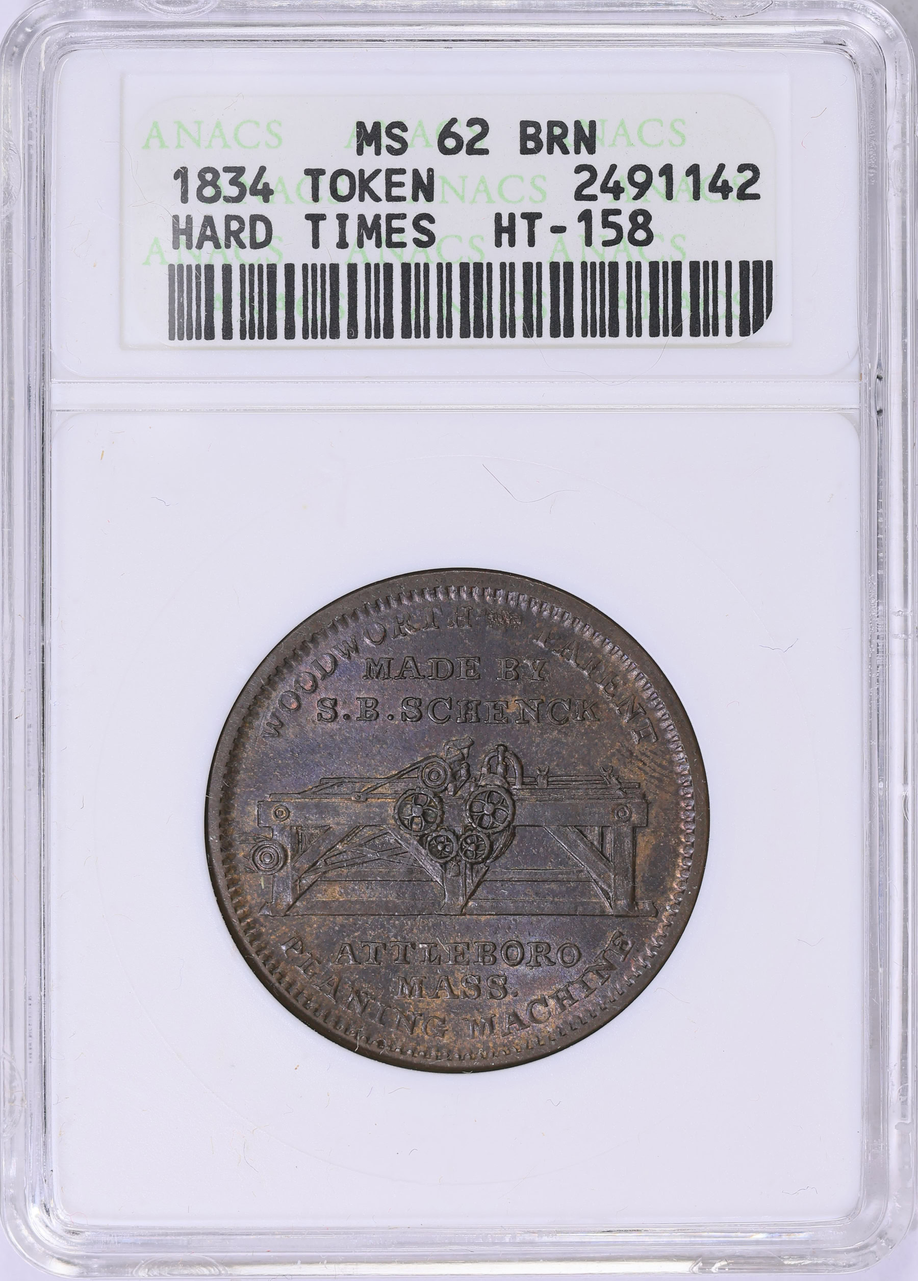 1834 Woodworth's Patent Hard Times Token HT-158 ANACS MS-62 BN OH (Item ...