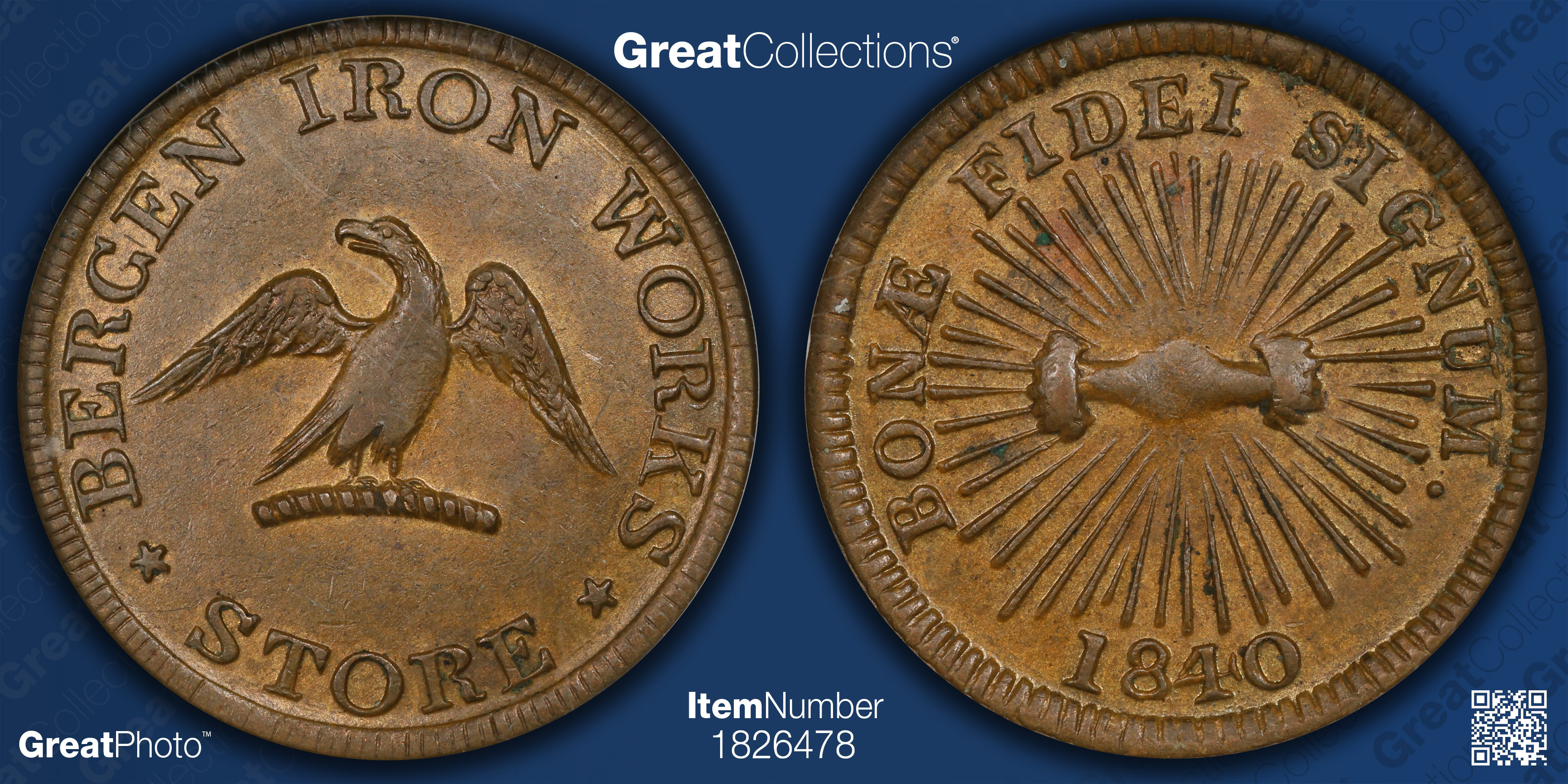 1840 Bergen Iron Works Hard Times Token HT-205 ANACS MS-62 OH (Item ...