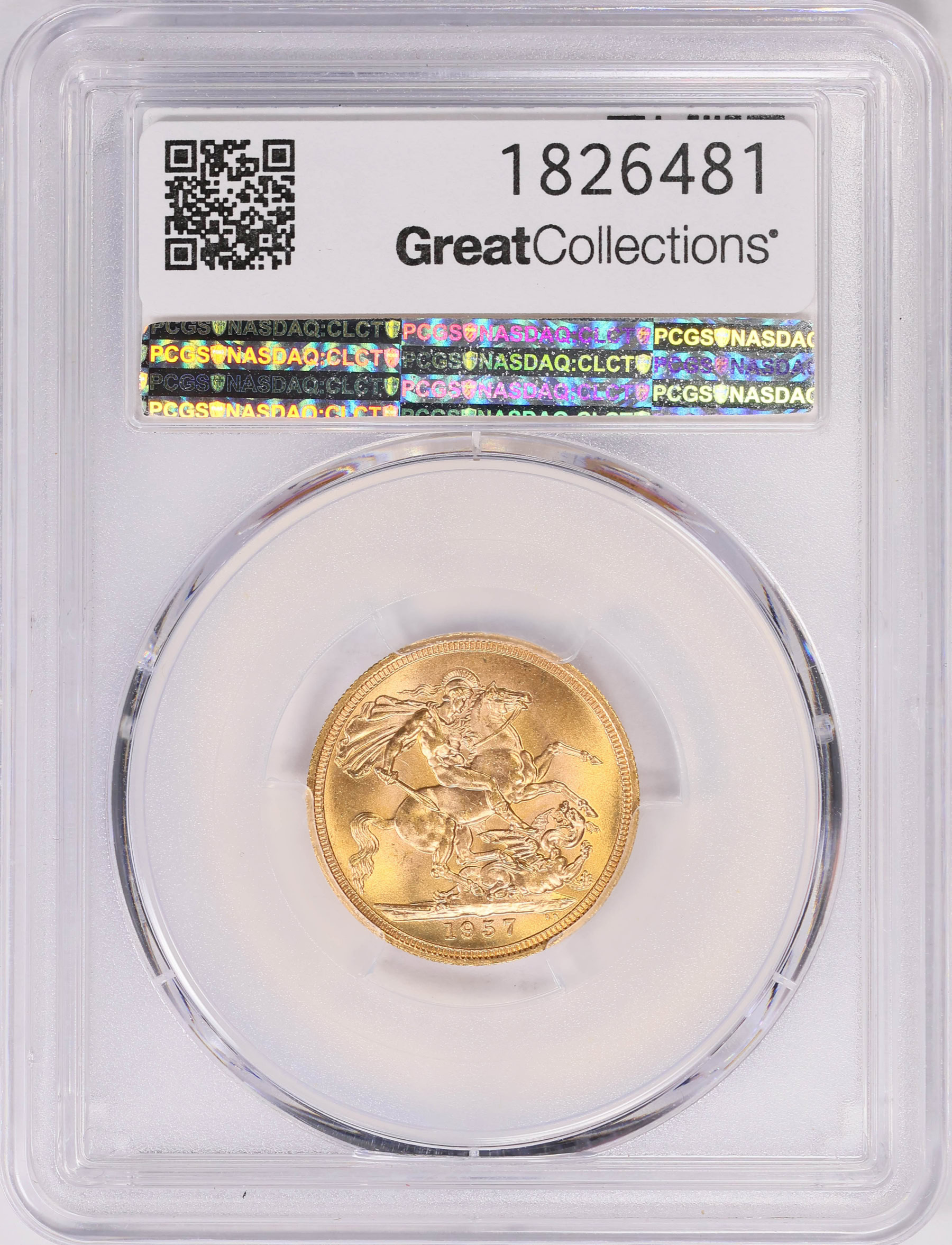Great Britain 1957 Gold Sovereign St. George KM-908 PCGS MS-64 (AGW = 0 ...