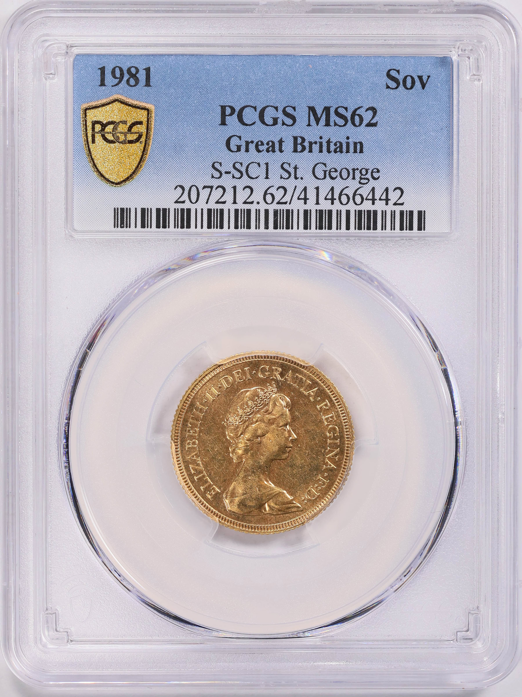 Great Britain 1981 Gold Sovereign St. George KM-919 PCGS MS-62 (AGW = 0 ...