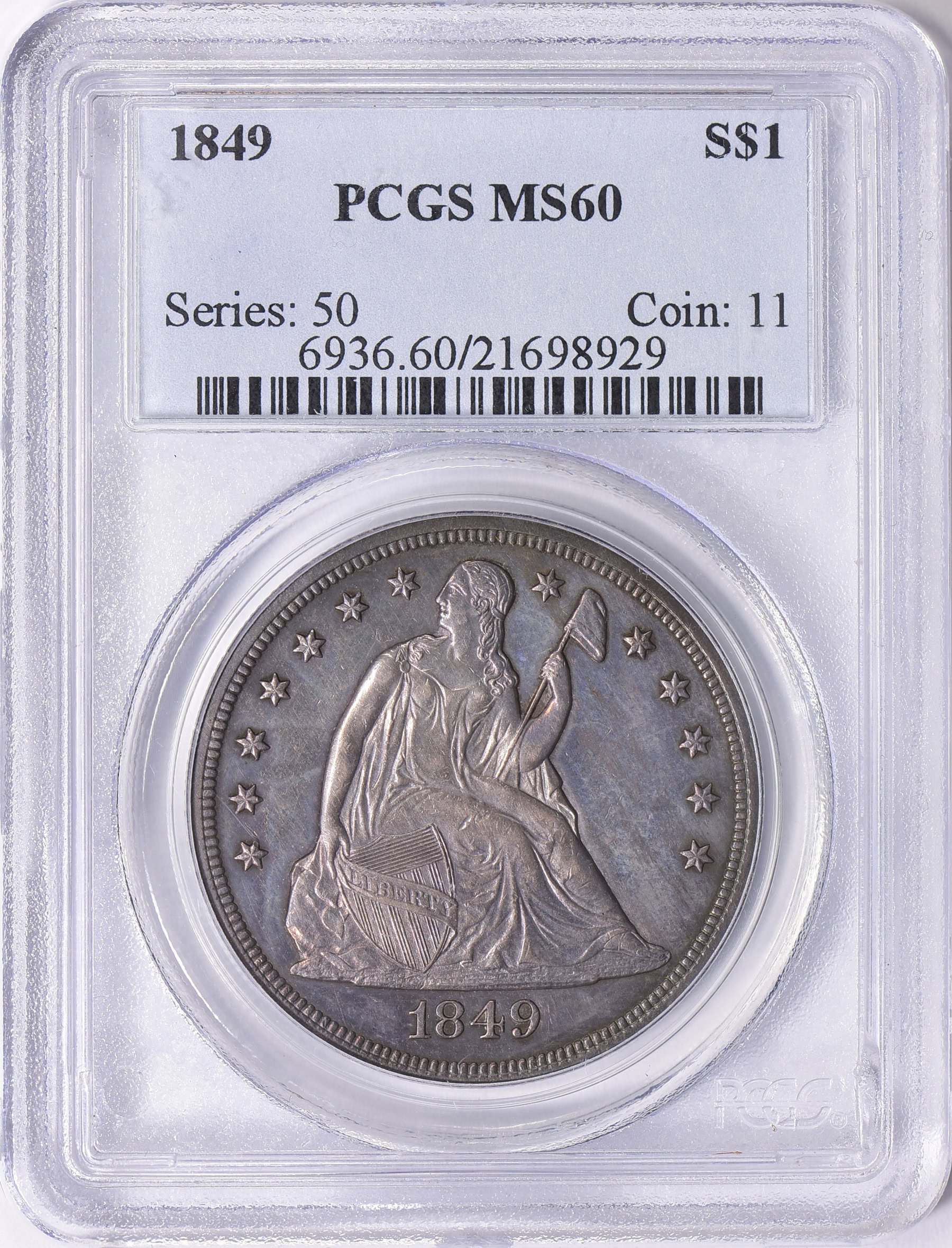1849 Seated Liberty Silver Dollar PCGS MS-60 (Toned) (Item 1826485) | GreatCollections Coin Auctions