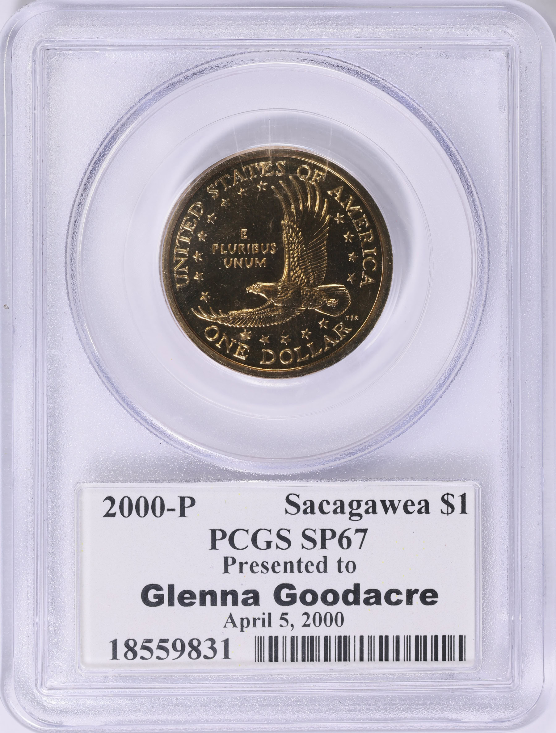 2000-P Sacagawea Dollar Goodacre Presentation PCGS SP-67 (Philip N ...
