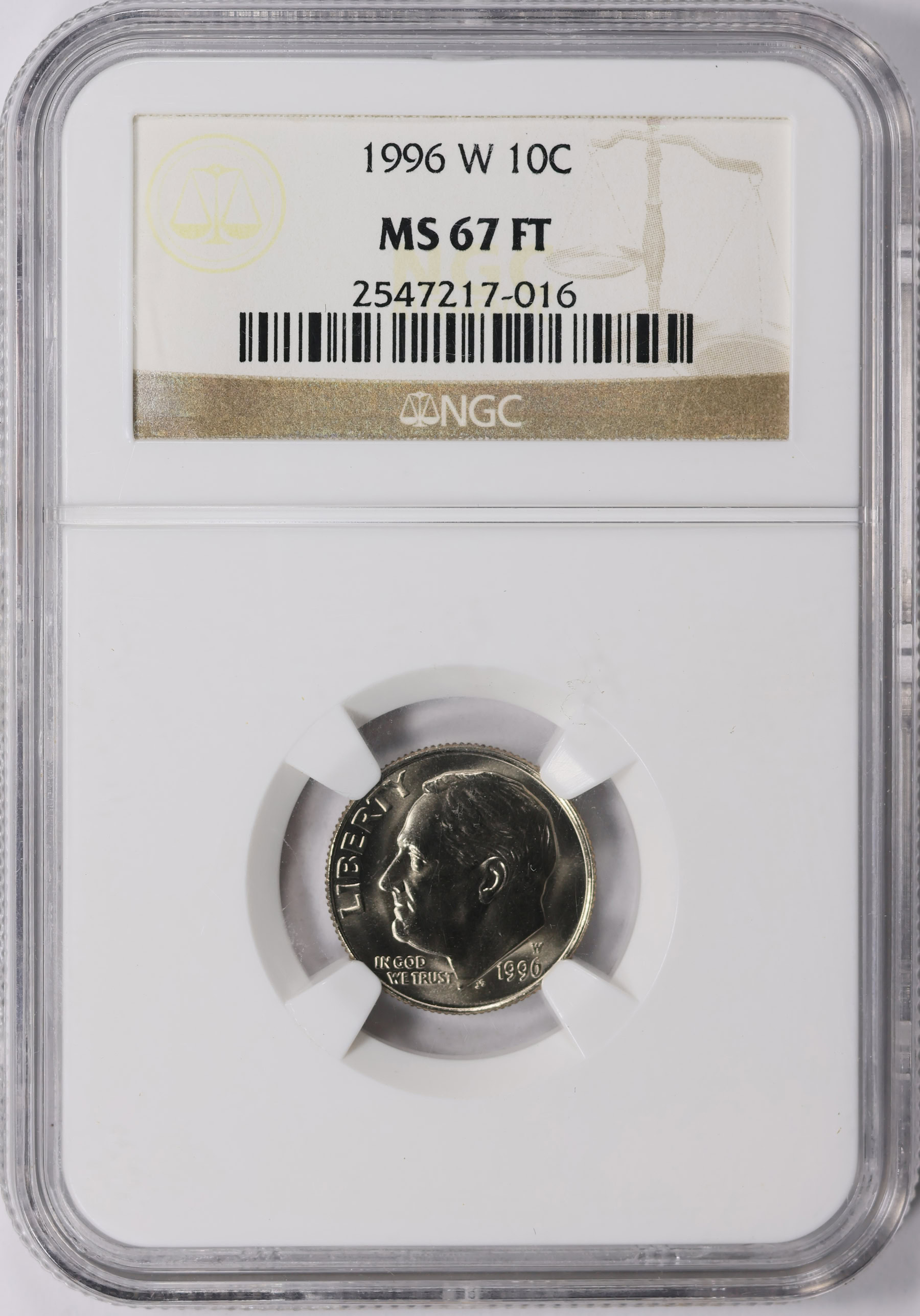 1996-W Roosevelt Dime NGC MS-67 FT (Item 1826574) | GreatCollections ...